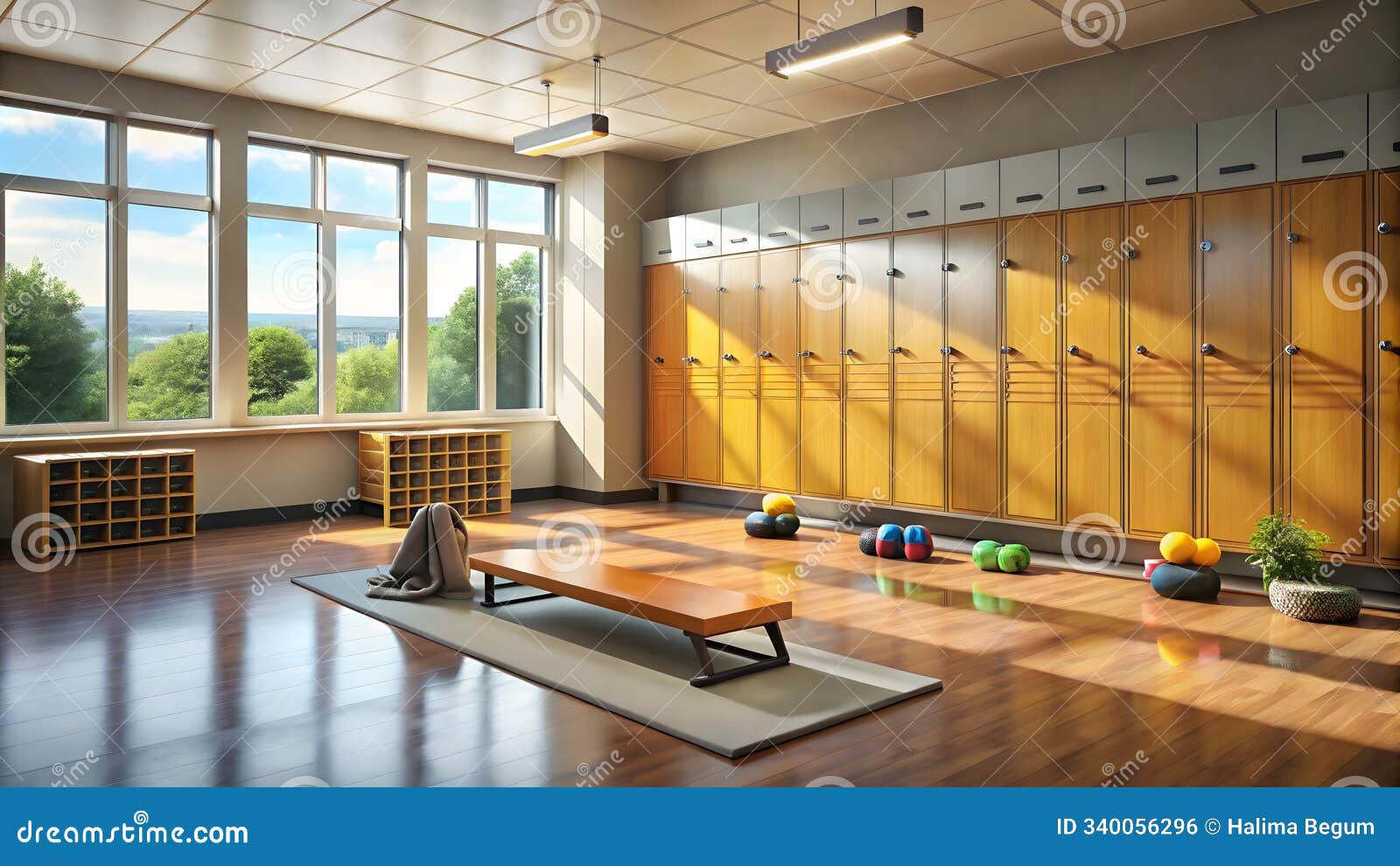A Realistic Scene of a Gym Locker Room Featuring Modern Lockers Stock ...