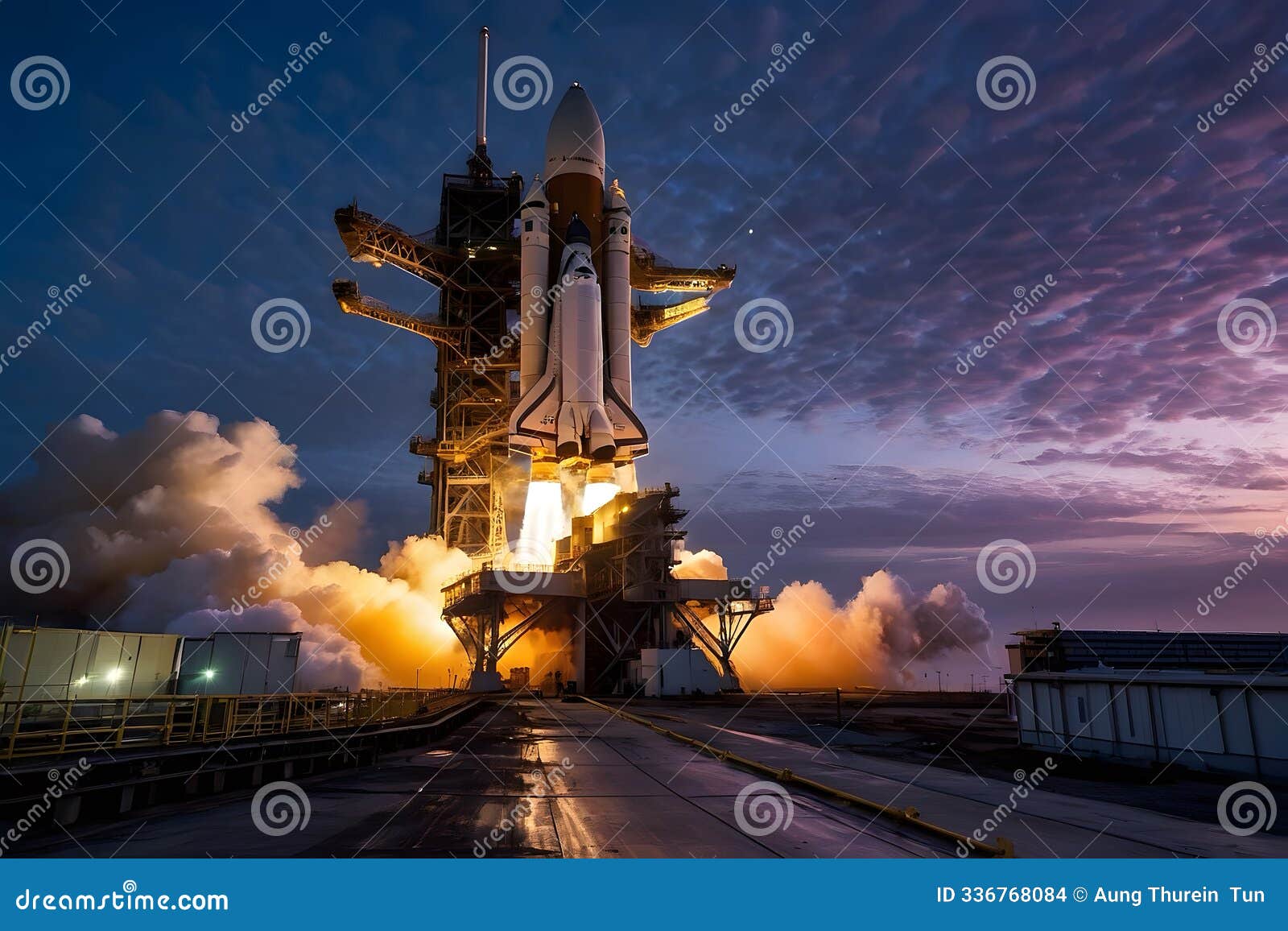 Realistic Scene of a Massive Spaceship Launching from a High-tech Space ...