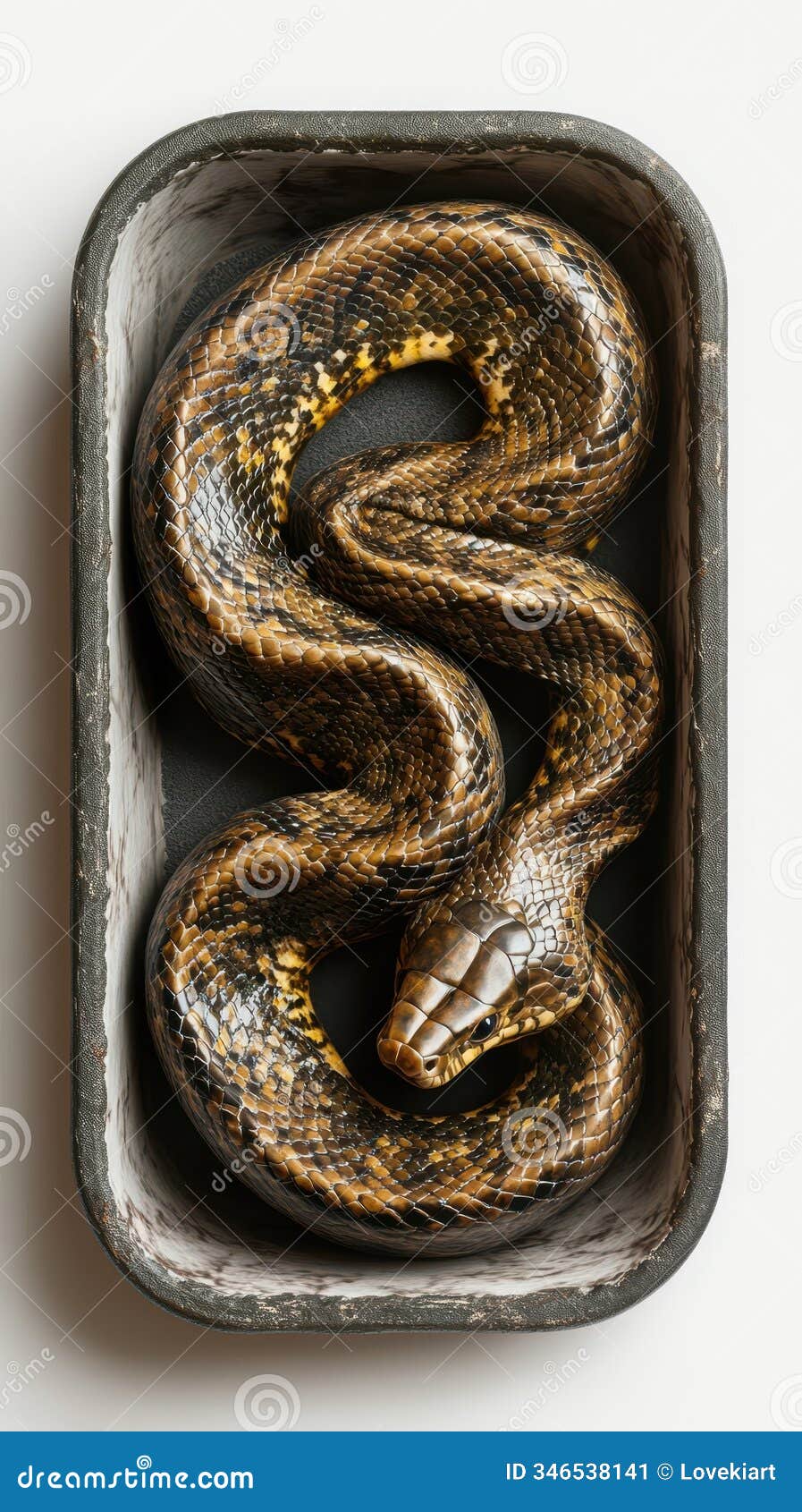 Realistic Sculpture of a Snake Displayed in a Rectangular Container ...