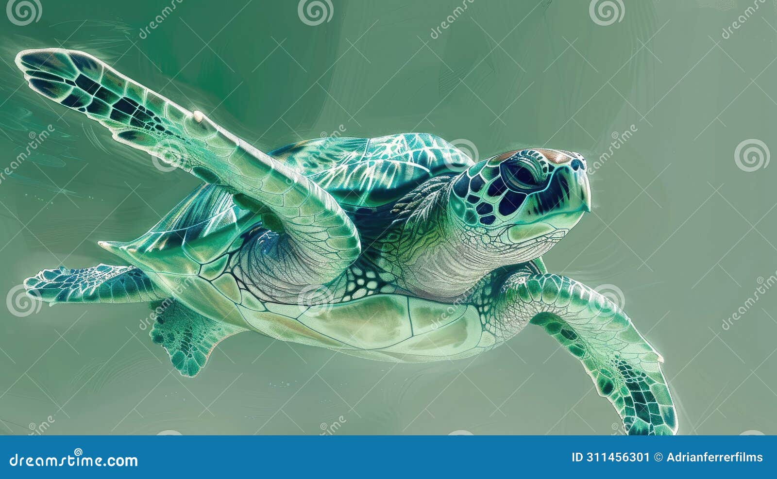 Realistic Sea Turtle Gliding Underwater with Light Effects. Stock Image ...
