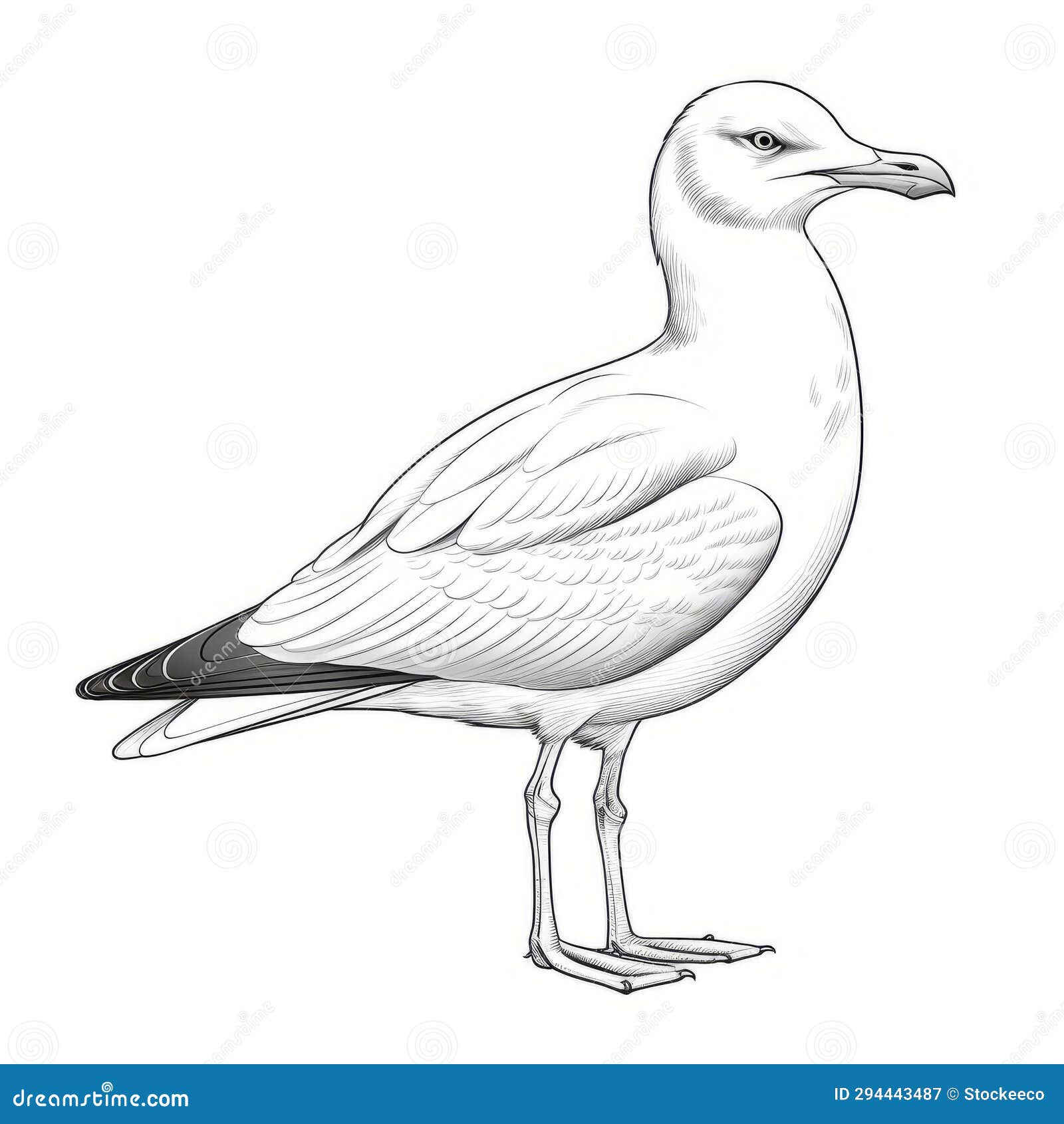 Realistic Seagull Drawing with Bold Black Outlines Stock Illustration ...