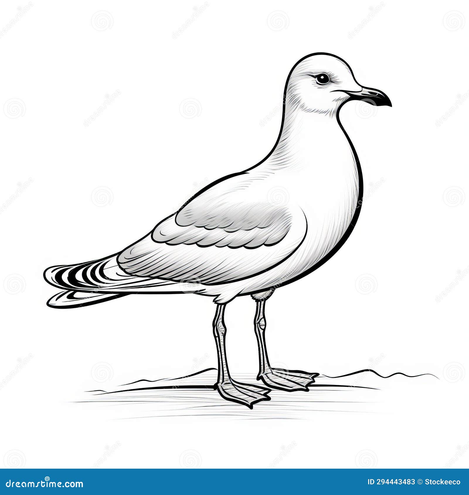 Realistic Seagull Sketch on White Background Stock Illustration ...
