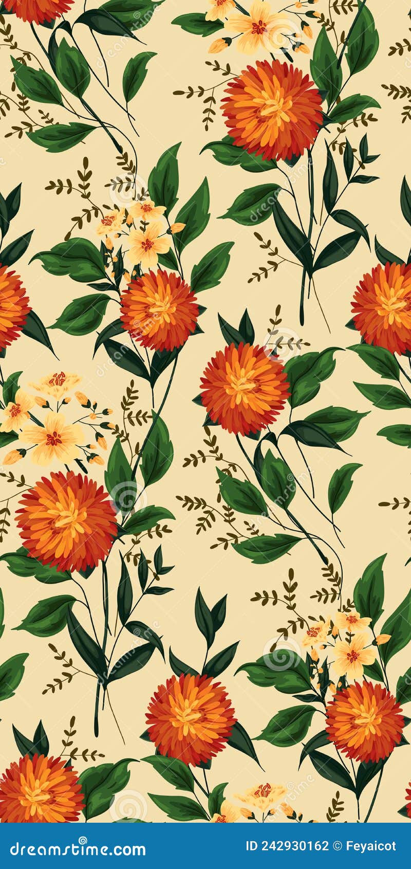 Realistic Seamless Pattern with Bright Aster Flowers. Vector Illustration Stock Vector ...