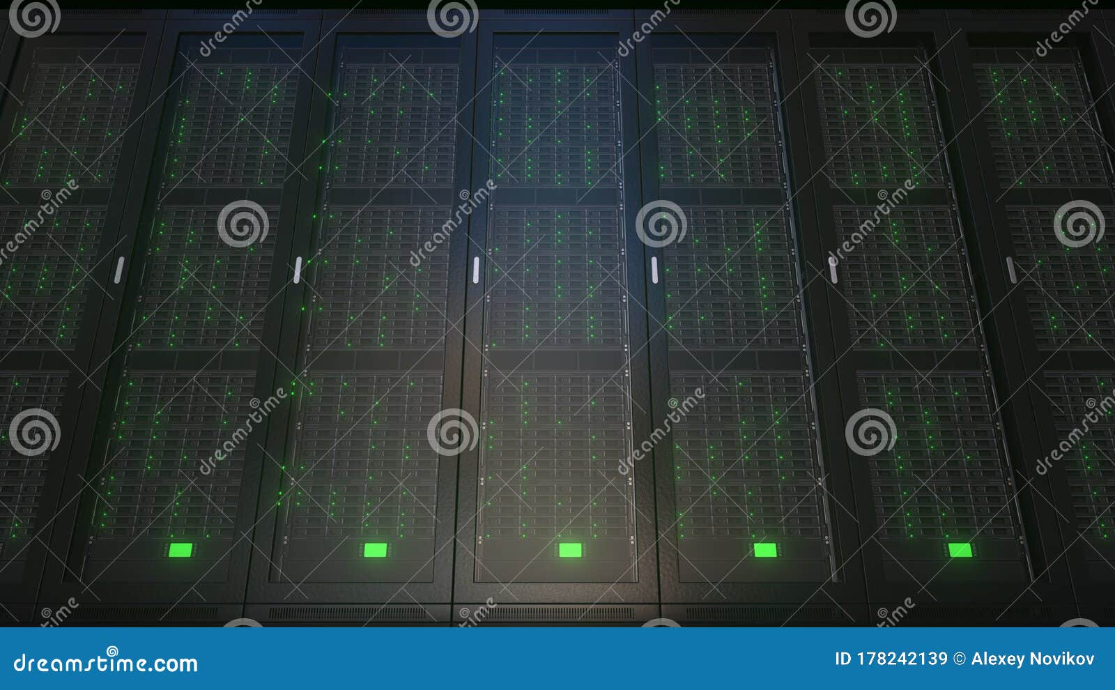 Realistic Server Racks in Modern Server Room, 3D Rendering Stock ...