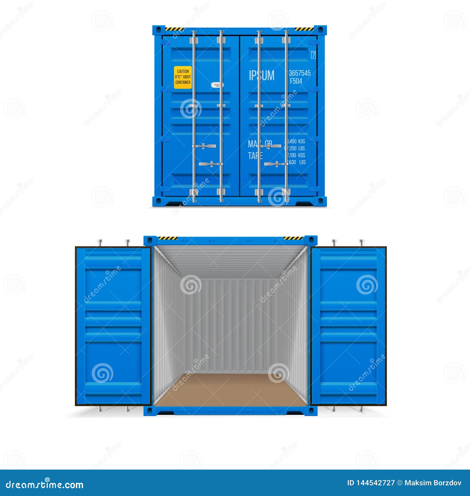 Realistic Set of Bright Blue Cargo Containers. Open and Closed Stock ...