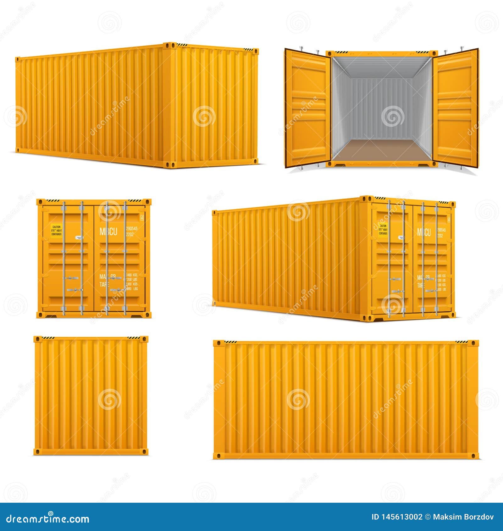 Yellow Cargo Container For Shipping And Sea Export Isolated On White ...