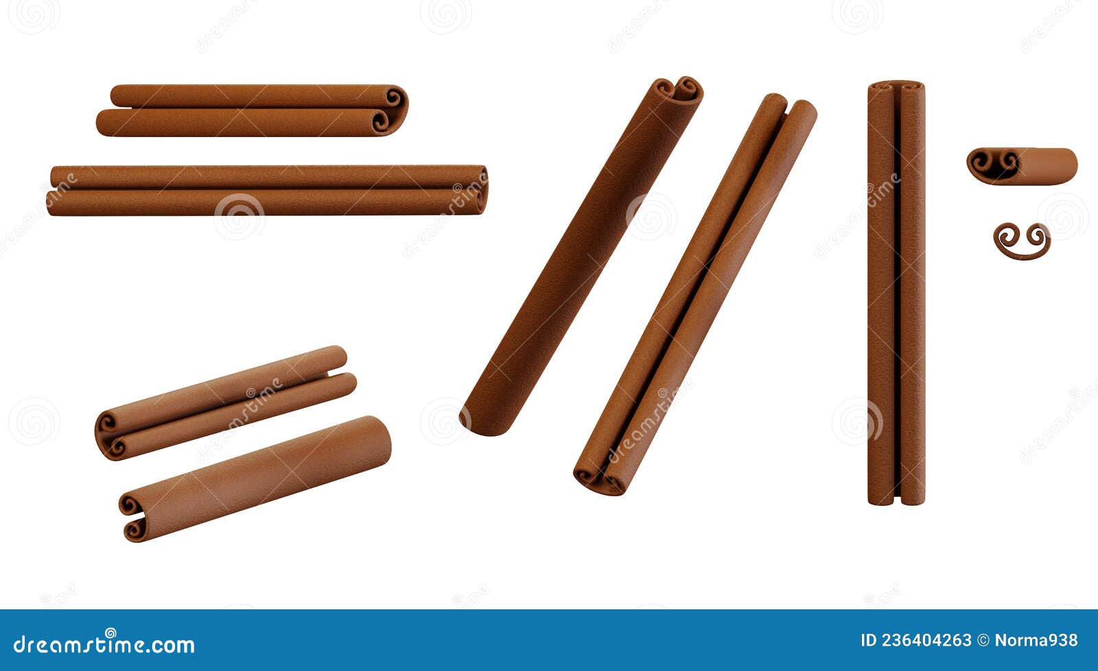 Realistic Set of Cinnamon Sticks, 3d Render. Flying Cinnamon Sticks in ...