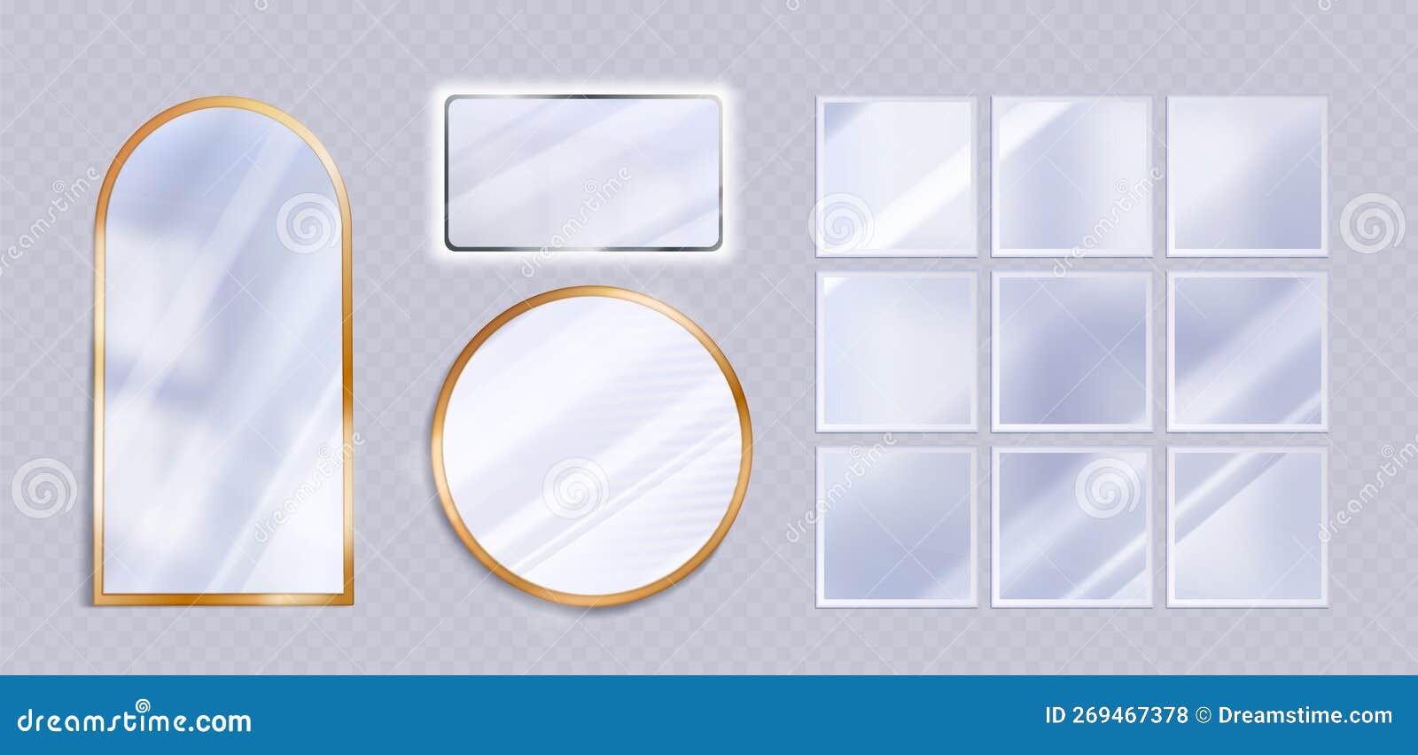 Realistic Set of Different Mirrors on Background Stock Vector ...