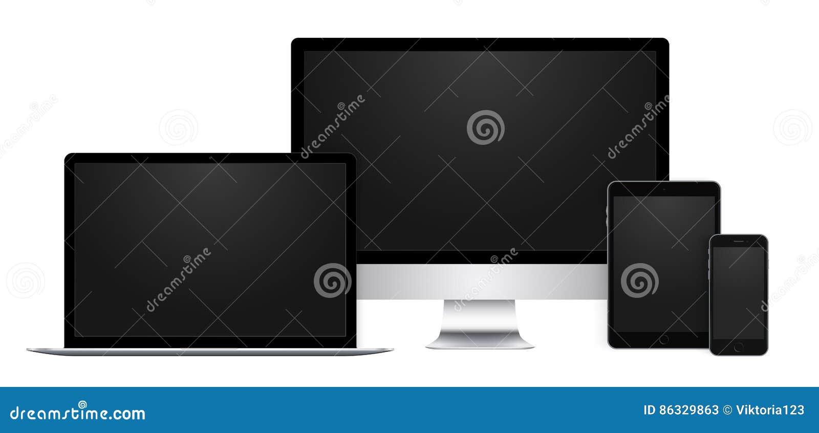 Realistic Set of Electronic Devices, Black Display, Laptop, Tablet and ...