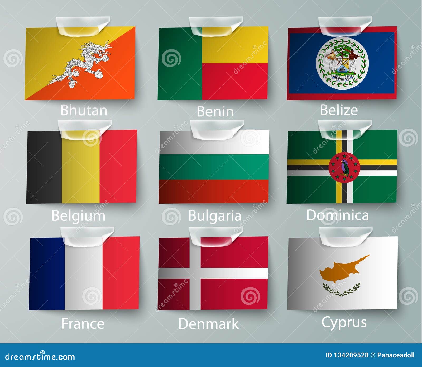 Realistic Set of Flags of Paper of Countries with Tapes Stock ...