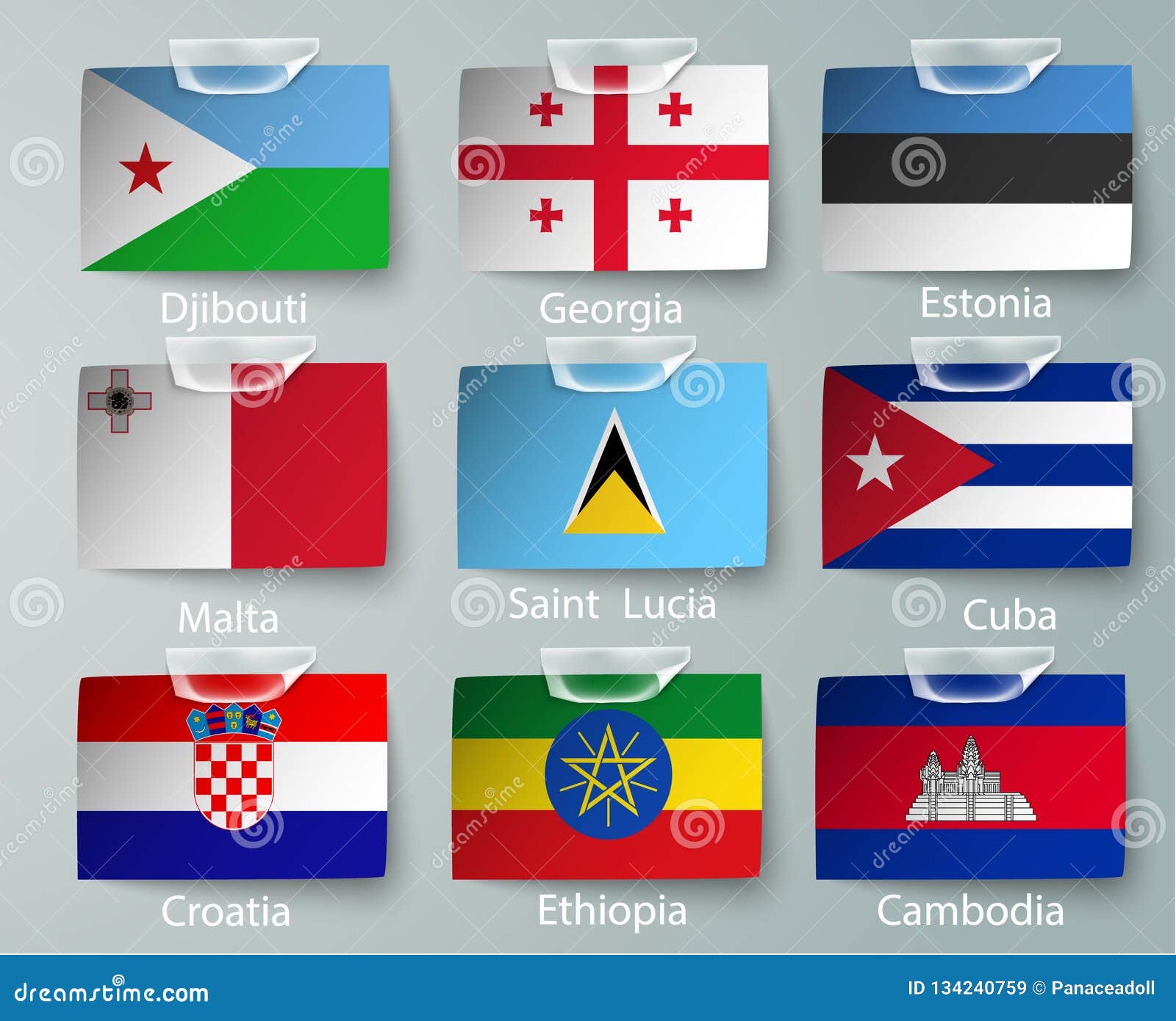 Realistic Set of Flags of Paper of Countries with Tapes Stock ...