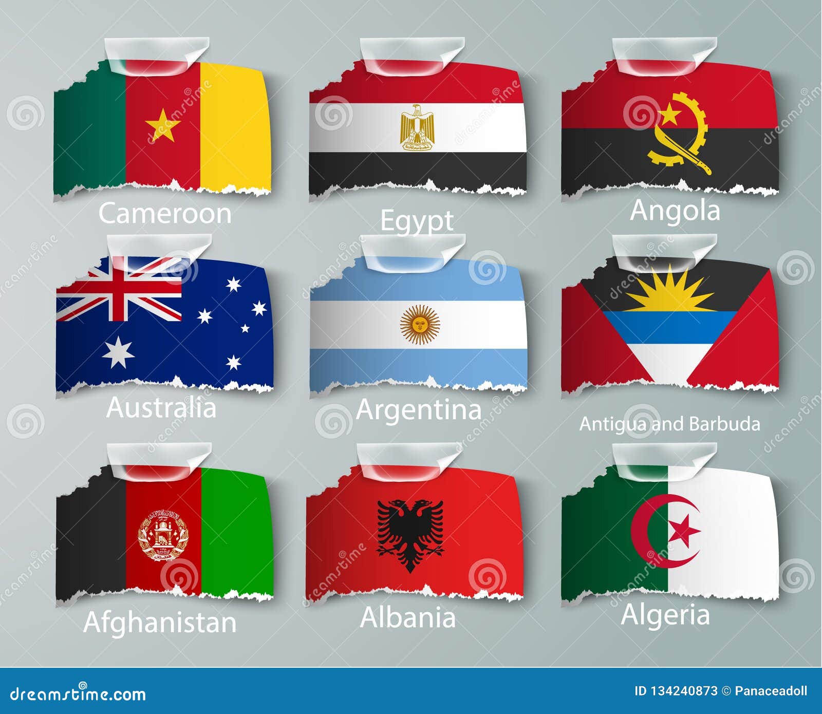 Realistic Set of Flags of Paper of Countries with Tapes Stock ...