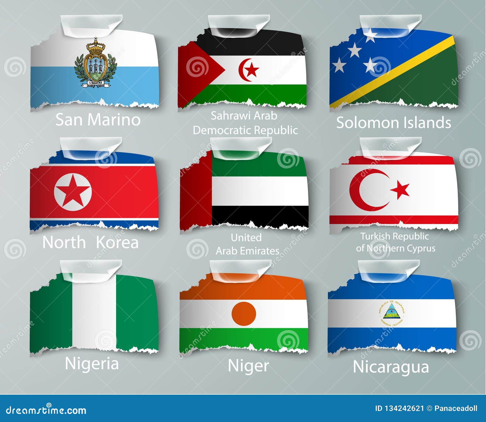 Realistic Set of Flags of Paper of Countries with Tapes Stock ...