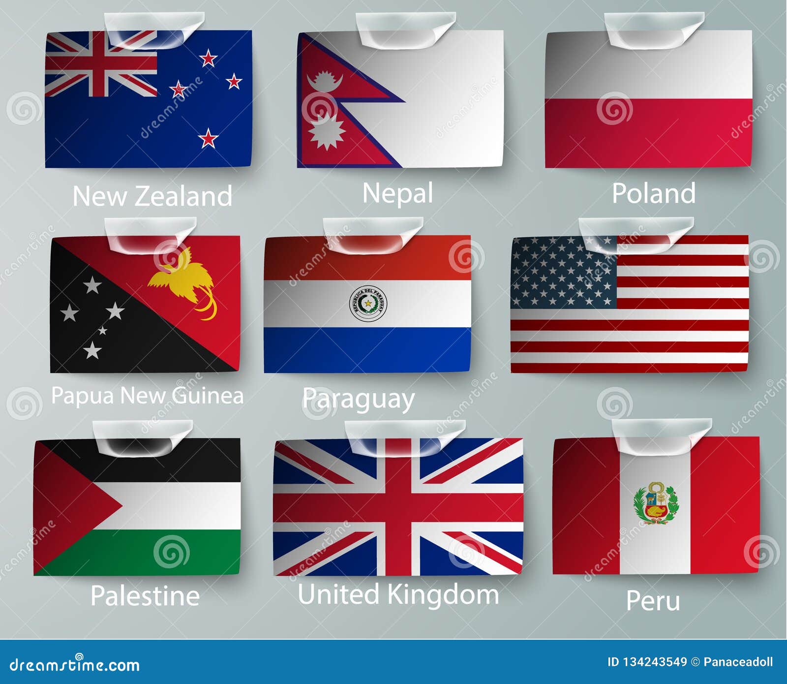 Realistic Set of Flags of Paper of Countries with Tapes Stock ...