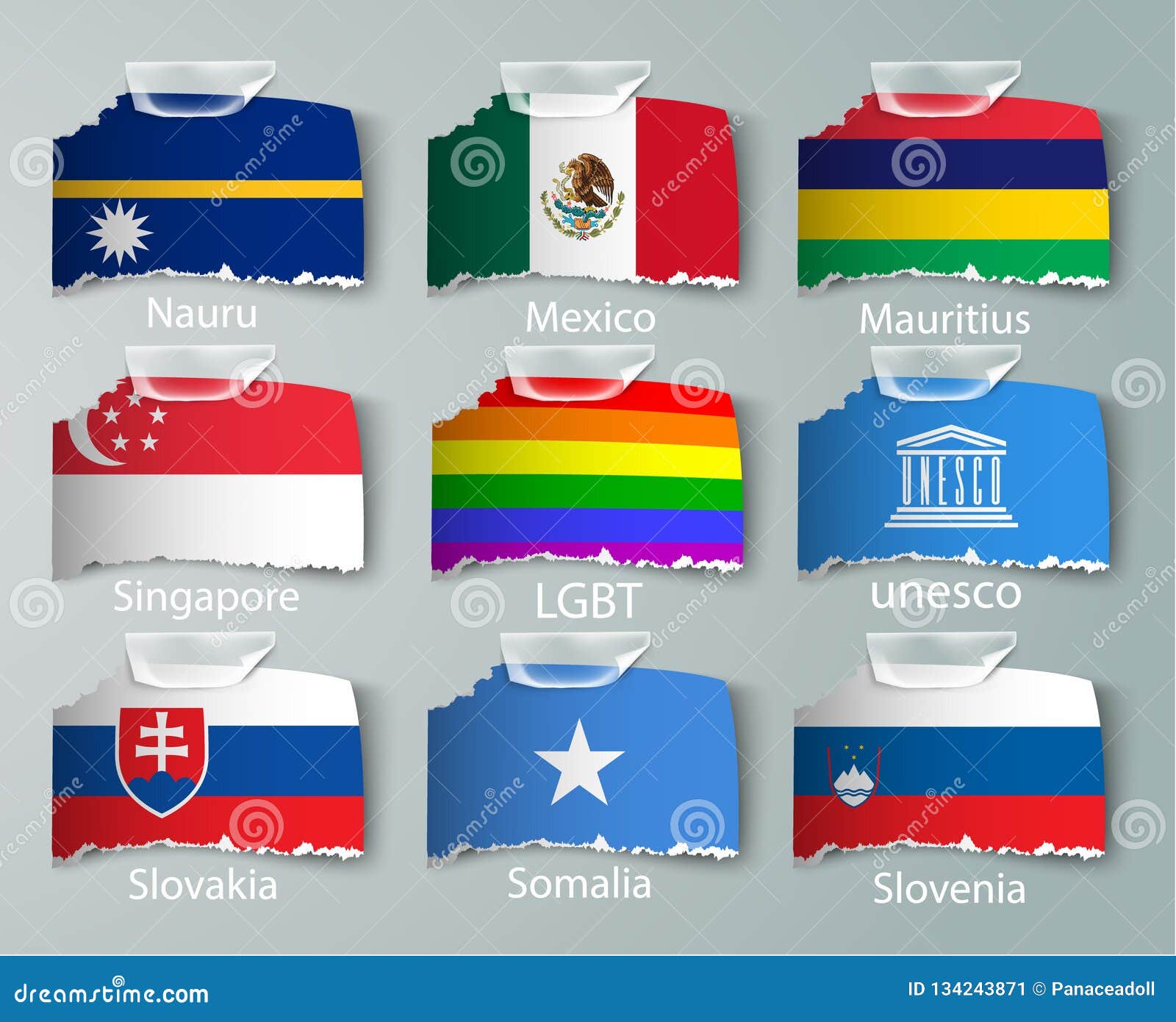 Realistic Set of Flags of Paper of Countries with Tapes Stock ...