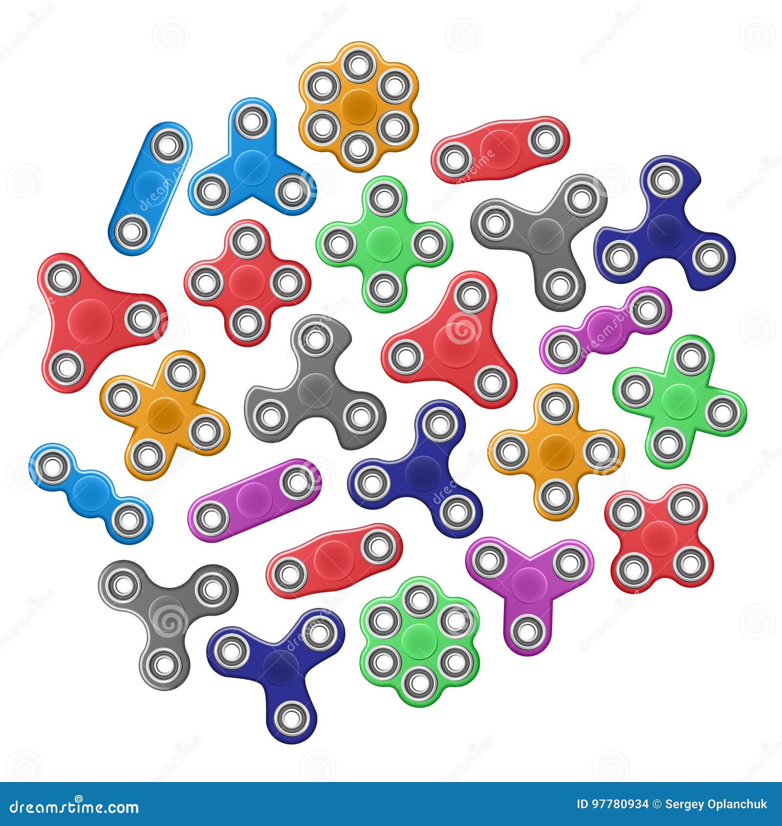 Realistic Set of Hand Spinner Toys Different Colors. Vector Icons Stock ...