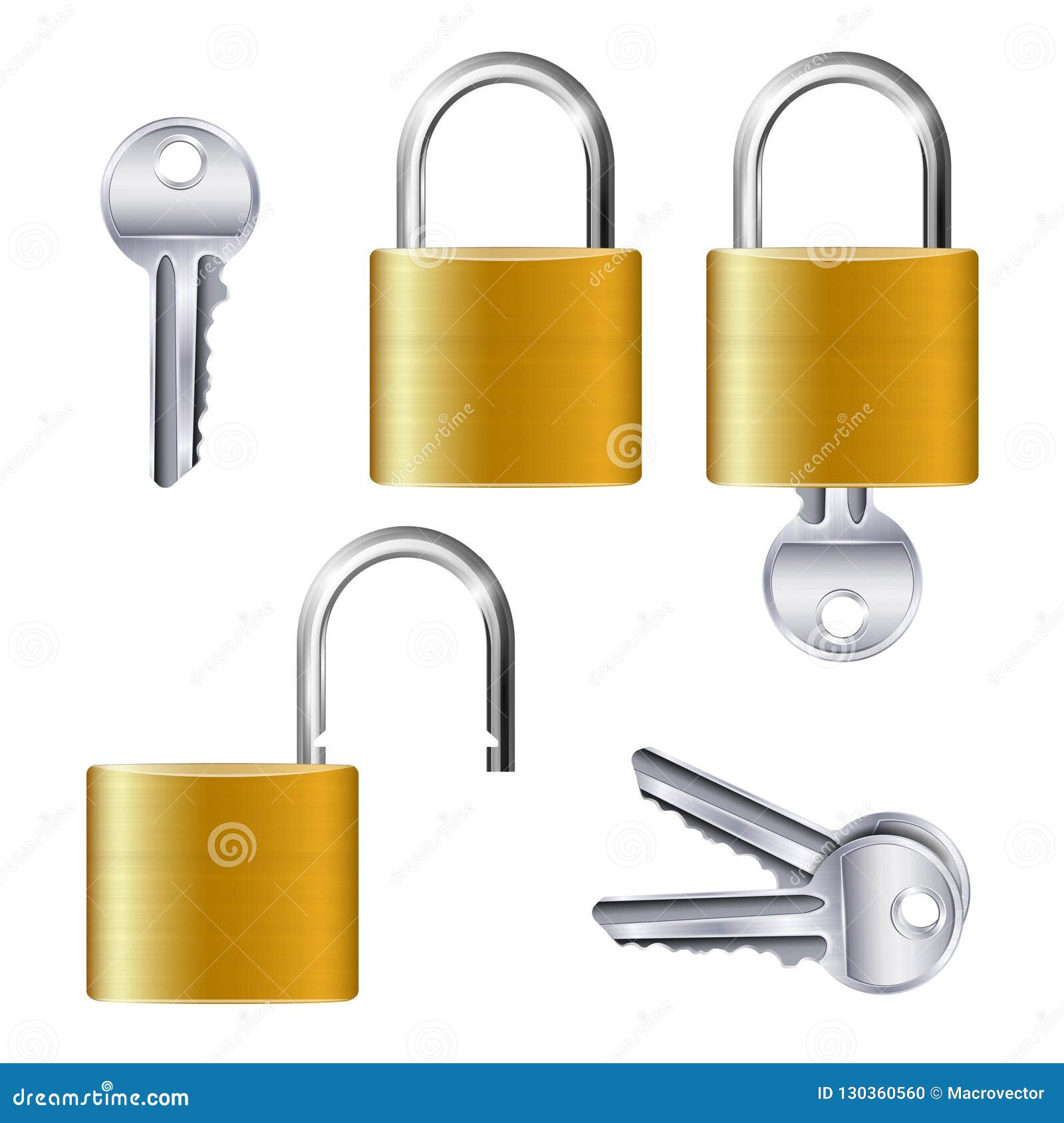 Realistic Padlocks. Gold And Silver Lock In Open And Closed State ...