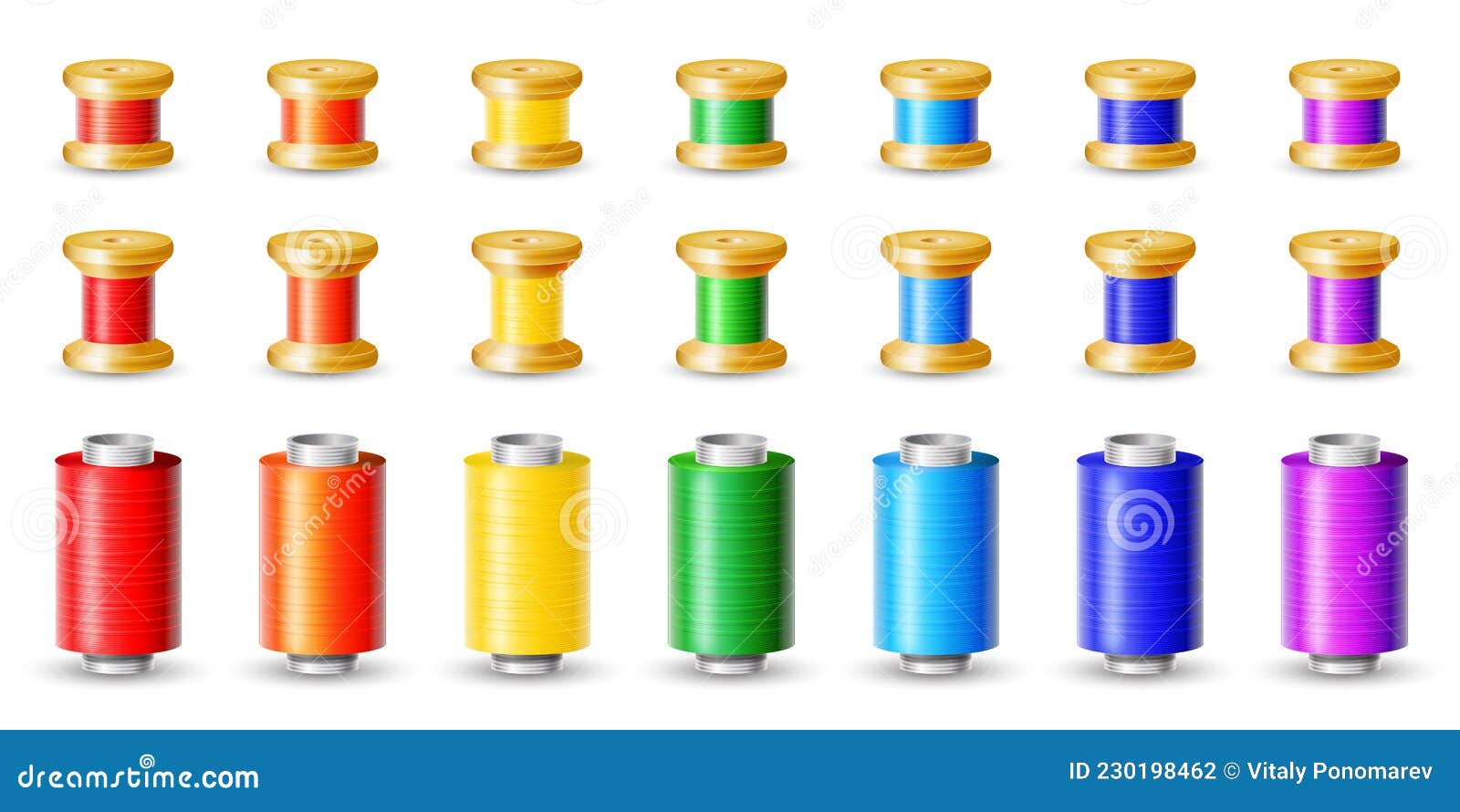 Realistic Set of Isolated Multi-colored Spools of Thread on a White ...