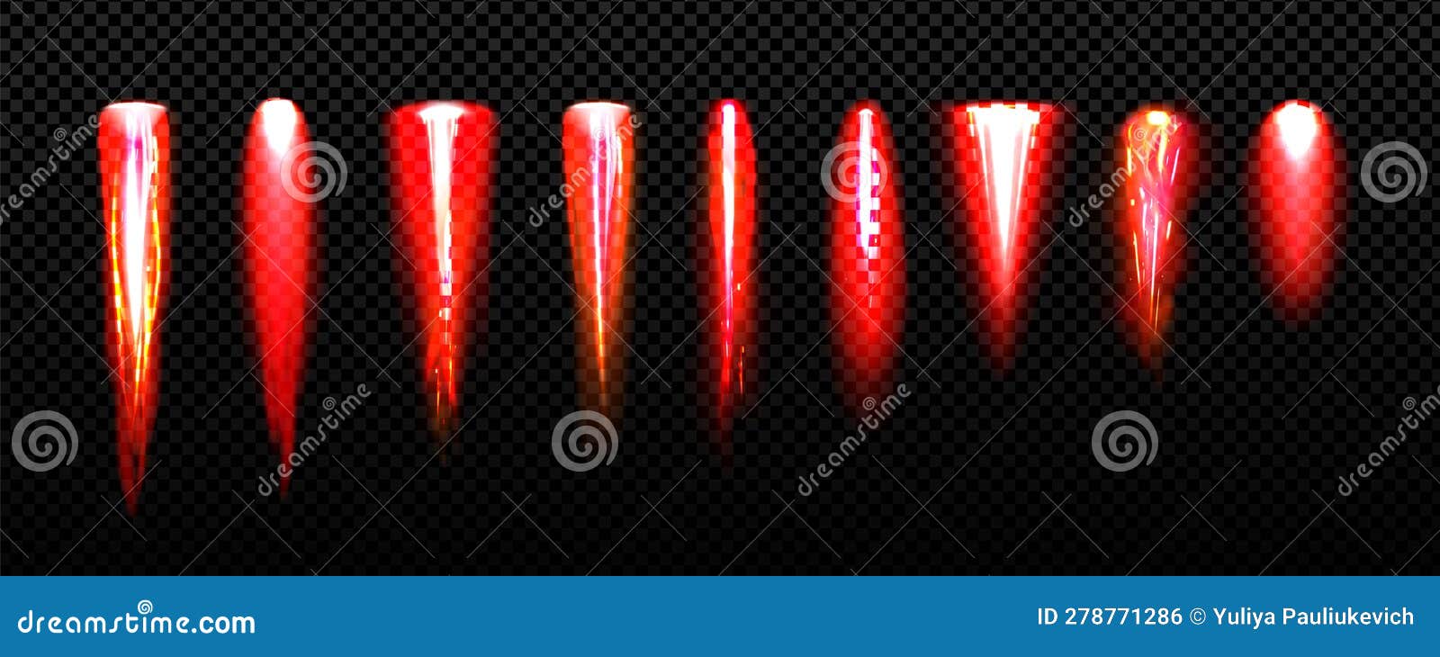Rocket Fire Set. Missile Or Spaceship Launch Trail With Flame And Smoke ...