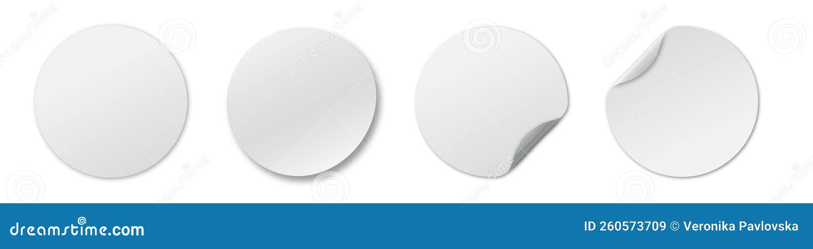 Realistic Set of Round Sticky Stickers with Curved Edges and a ...