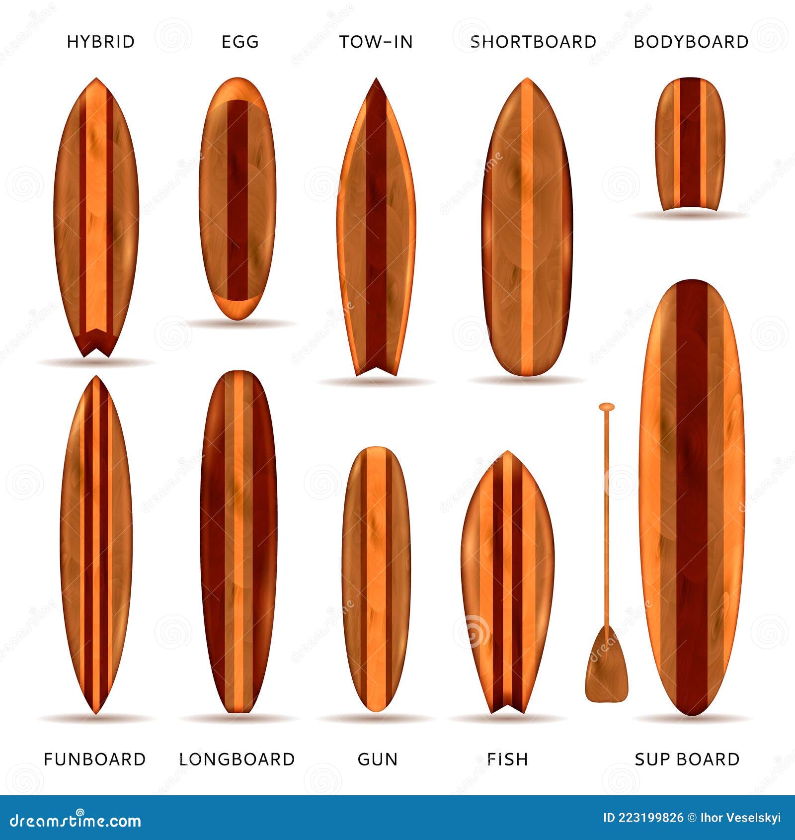 Wooden Surfboards Realistic Set Stock Vector - Illustration of ...