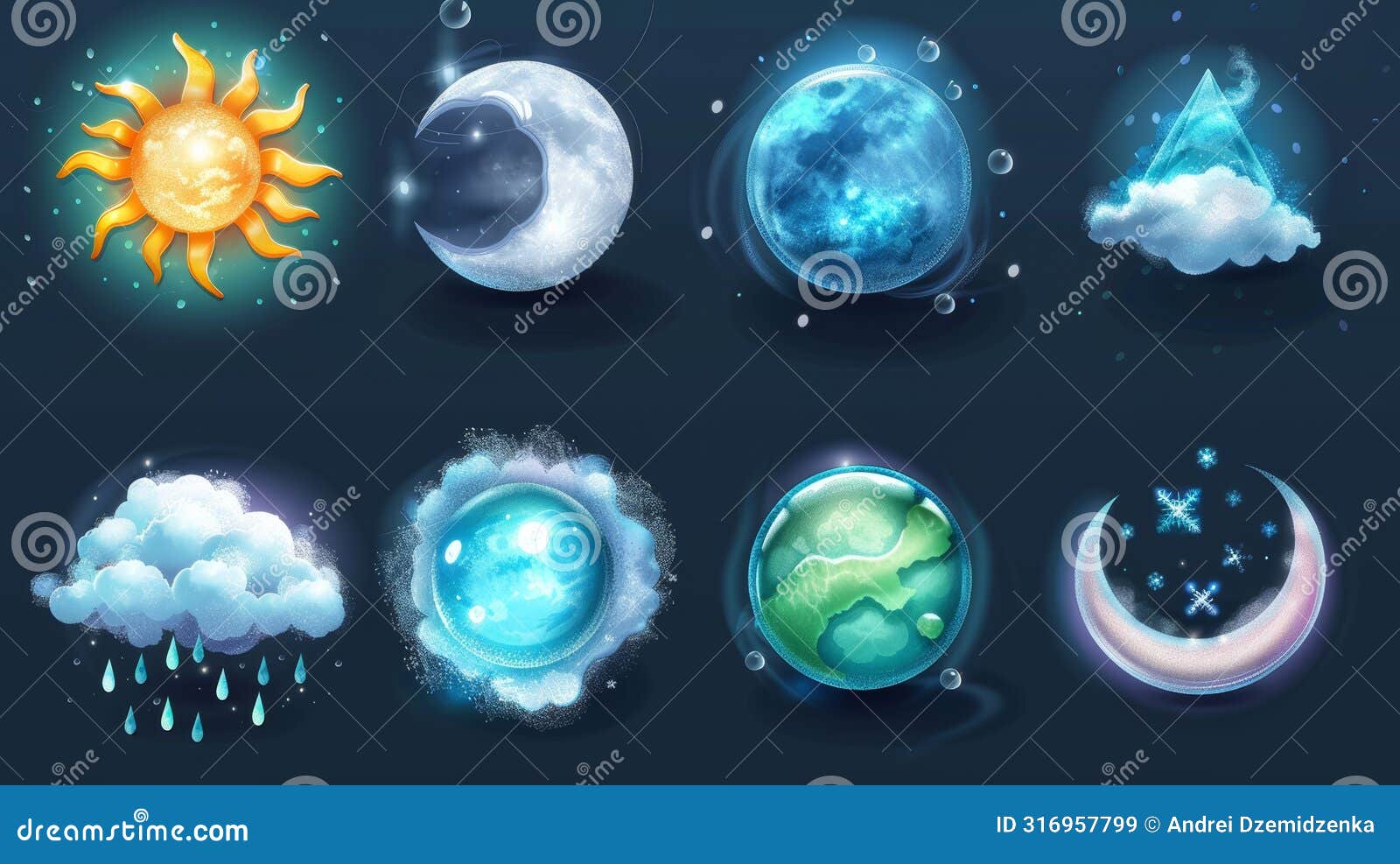 A Realistic Set of Weather Meteo Icons Isolated on a Transparent ...