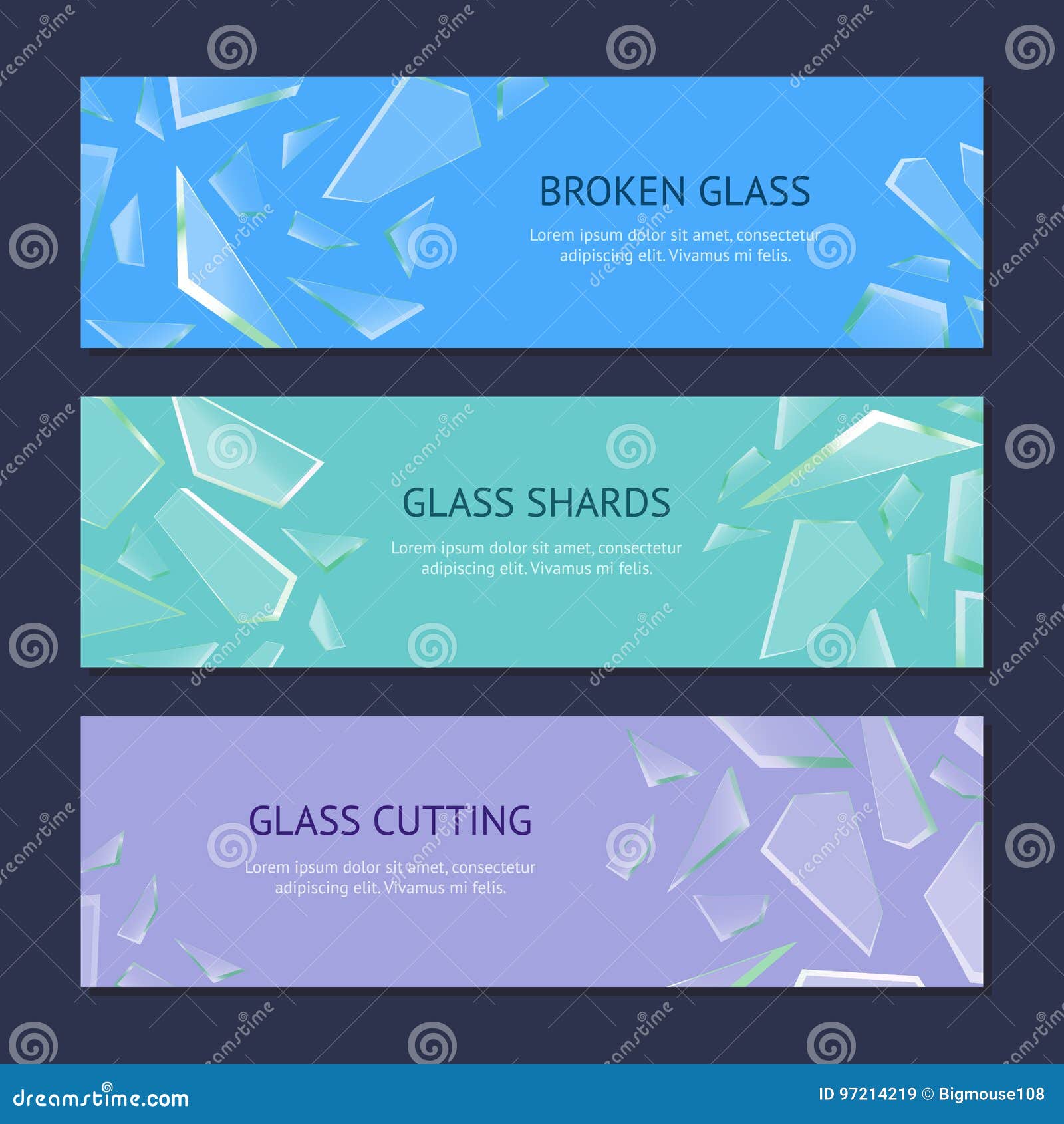 Realistic Shards of Broken Glass Banner Horizontal Set. Vector Stock ...