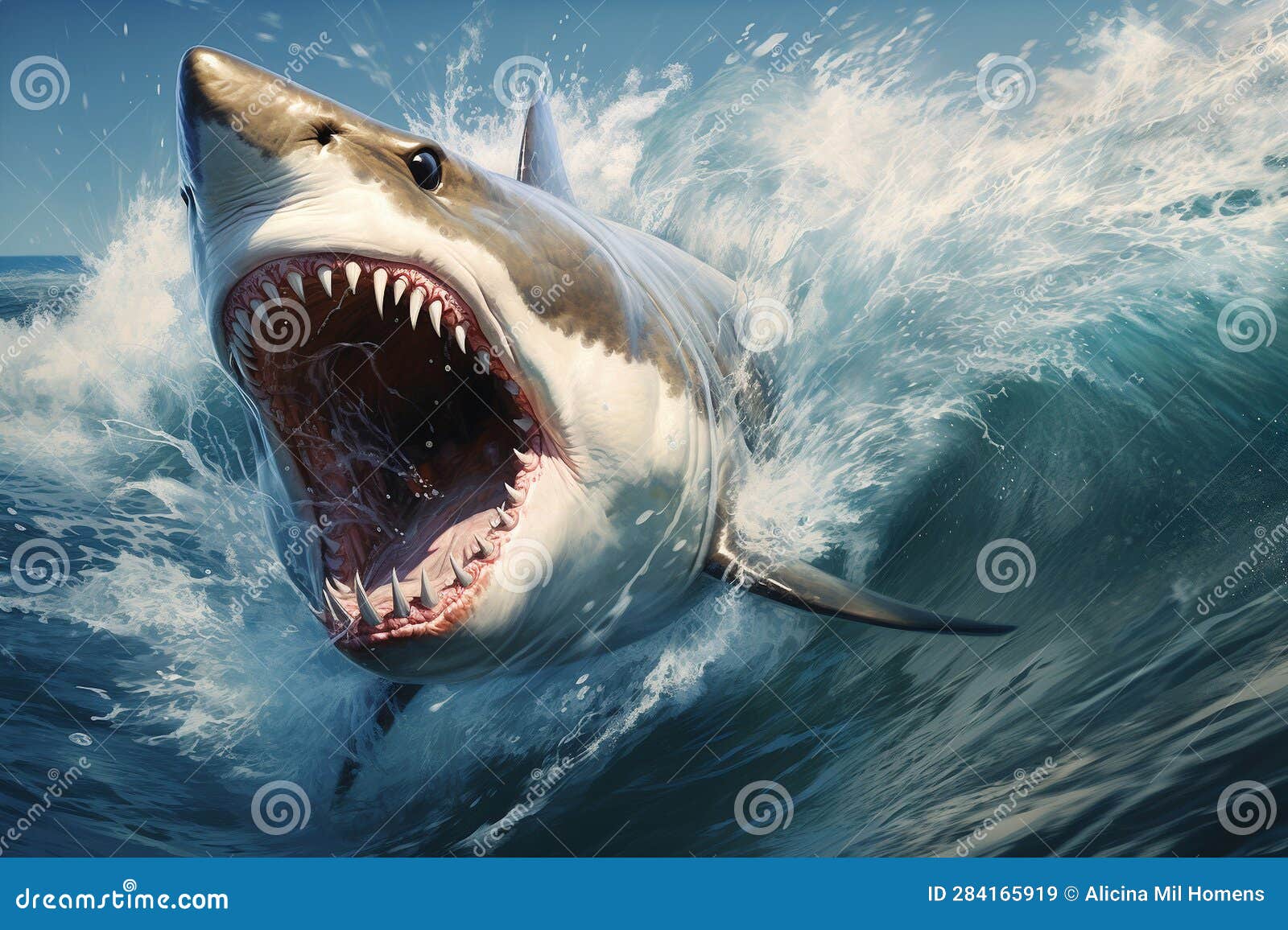 Realistic Shark with Open Mouth and Big Teeth, in the Middle of the ...