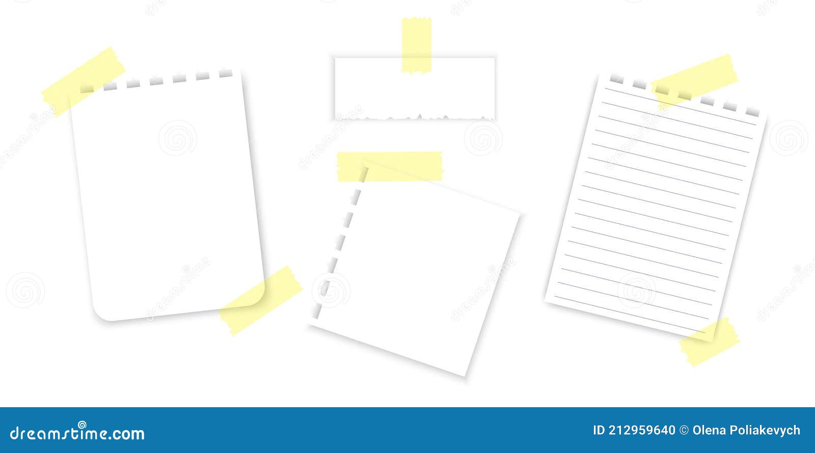 Realistic Sheets on Yellow Tape. Notebook Paper. Realistic Vector Stock ...