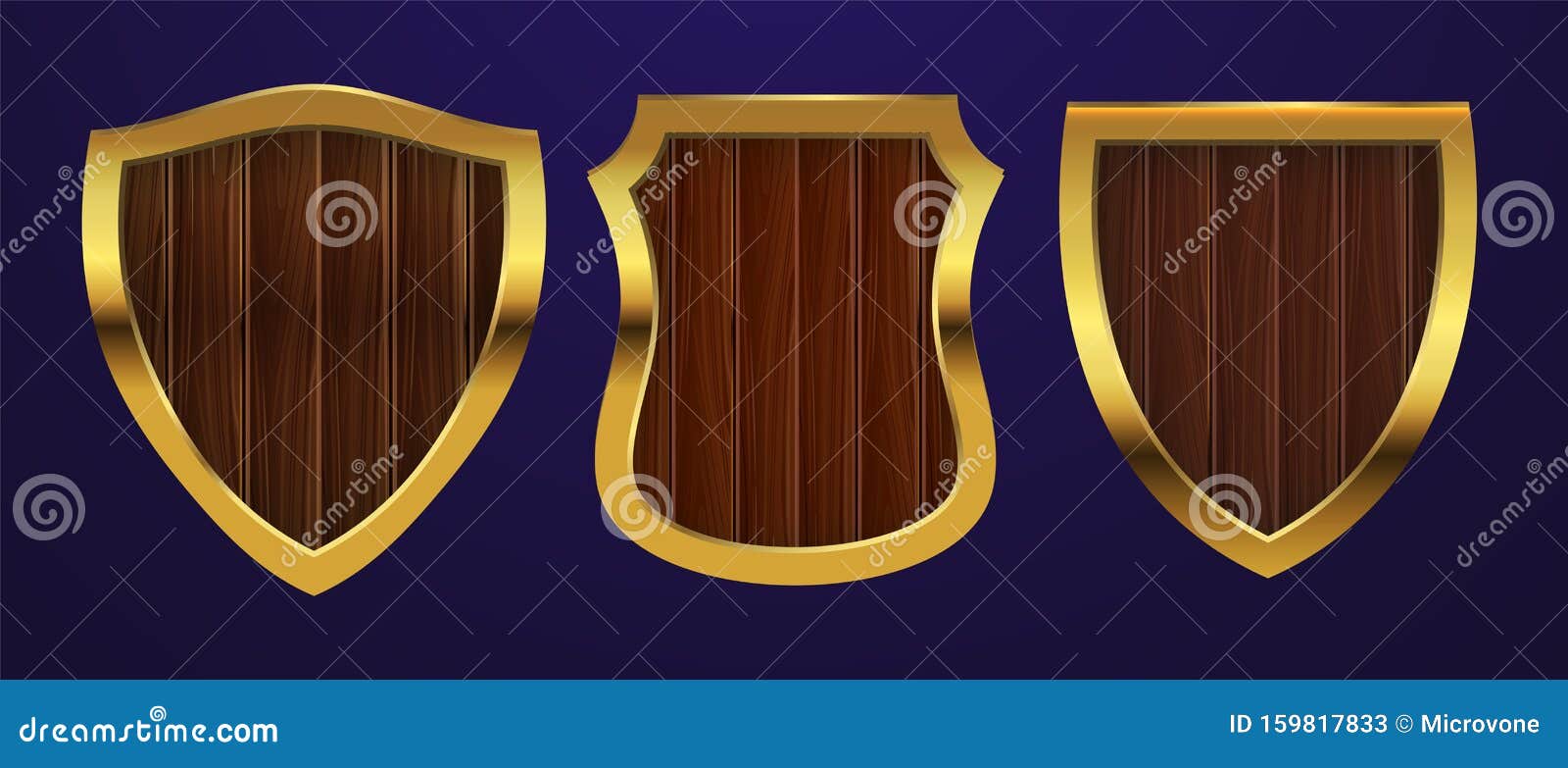 Realistic Shields. Vector Medieval Shields with Metal and Wood Stock ...