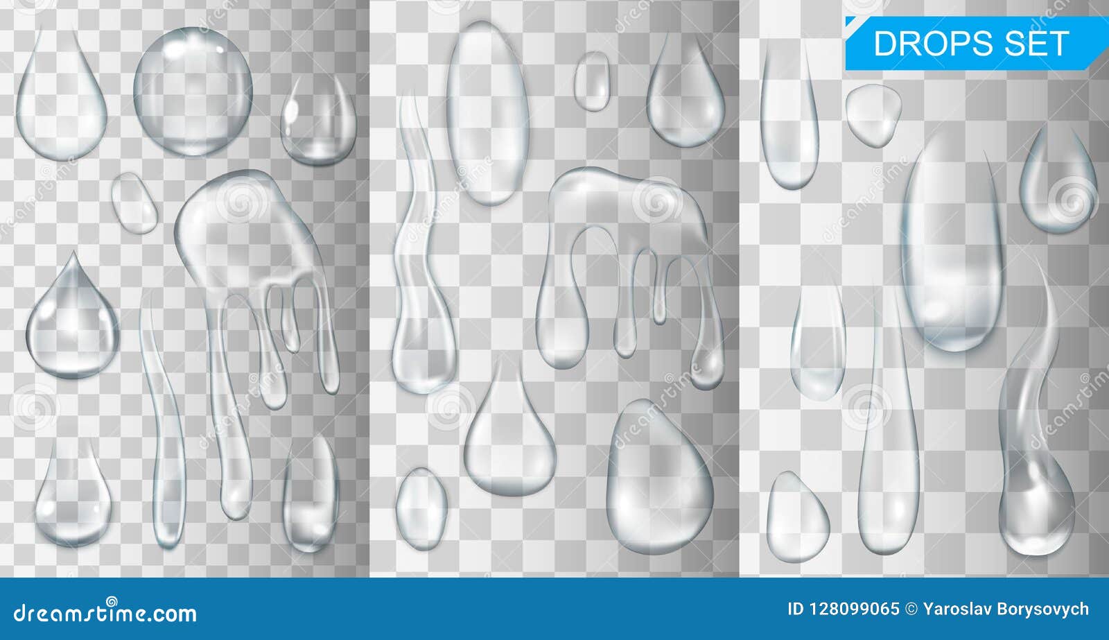 Realistic Shining Water Drops And Drips On Transparent Background ...