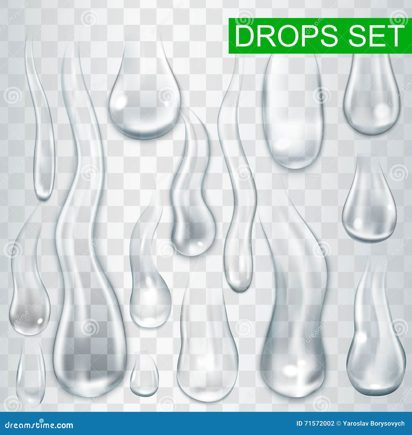 Realistic Shining Water Drops And Drips On Transparent Background ...