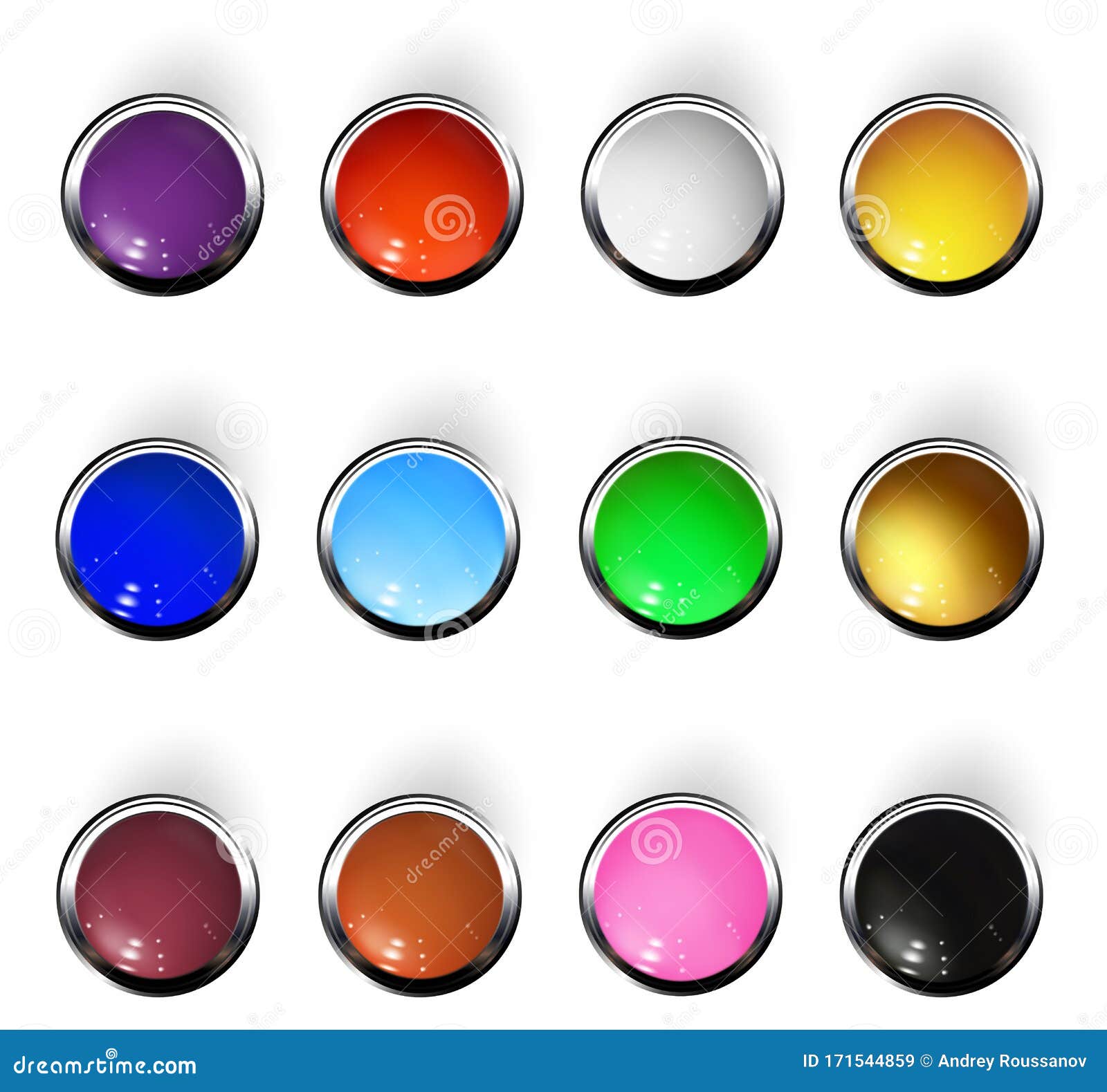 Realistic Shiny Button with Metallic Elements, Vector. Stock Vector ...