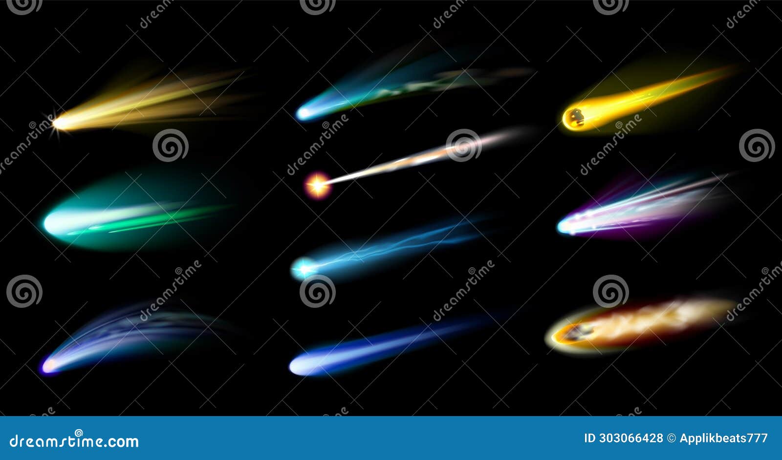 Realistic Shooting Star. 3D Falling Meteor Trails. Comets Flares ... Realistic Shooting Star. 3D Falling Meteor Trails. Comets Flares ...
