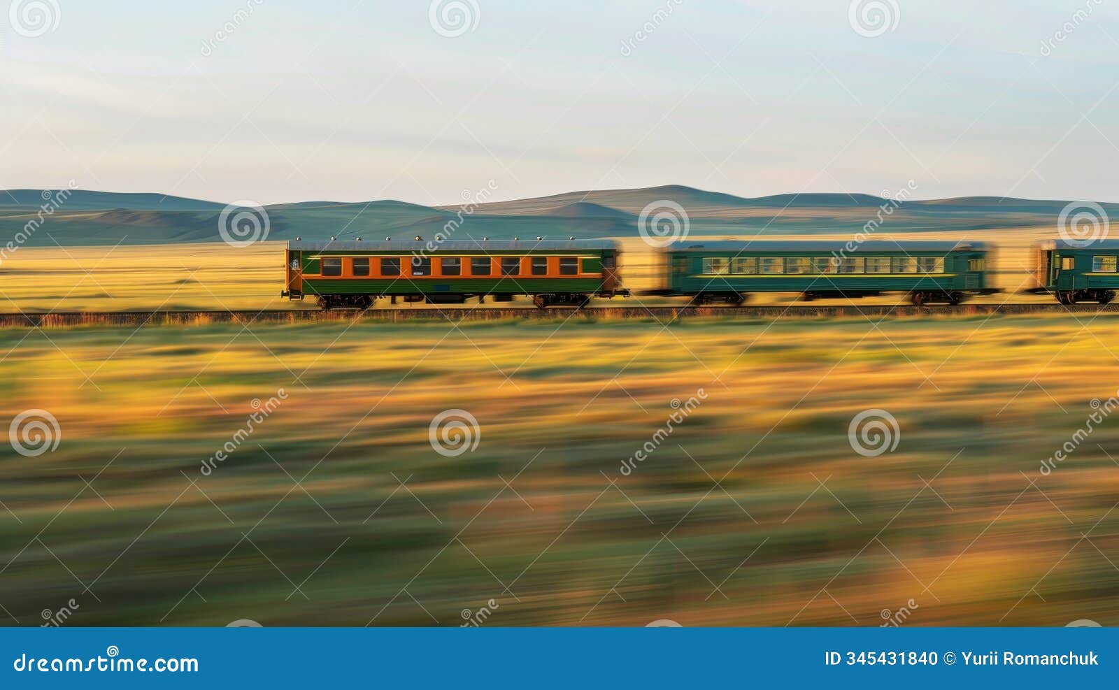 Realistic Side View of a Train in Motion with Blurred Landscape ...