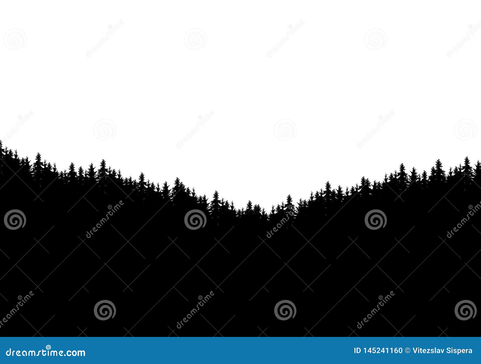 Realistic Silhouette of Forest and Tree Tops. Isolated on White ...