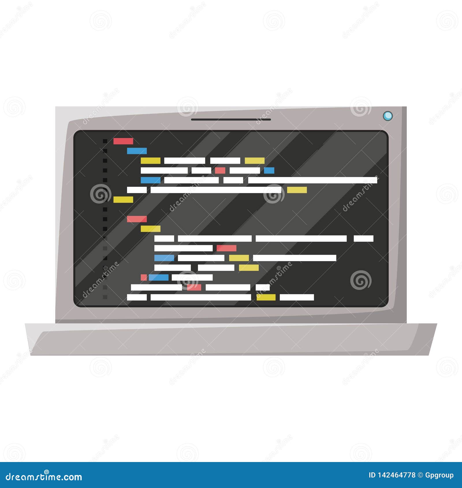 Realistic Silhouette Of Laptop Computer With Screen Programming Window With Script Code Stock