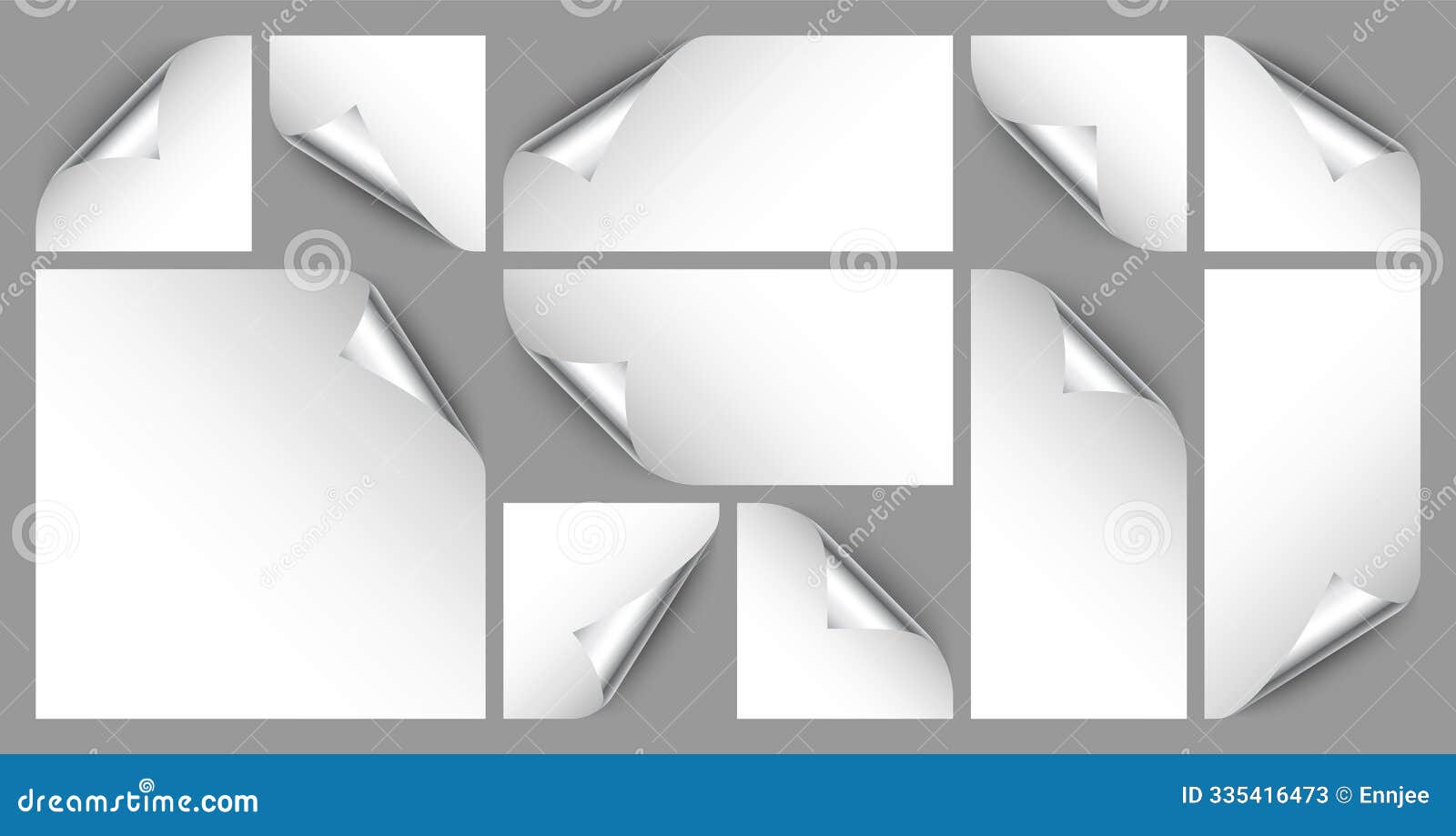 Realistic Silver Curled Page Corner Set. Greeting Card Design Element ...