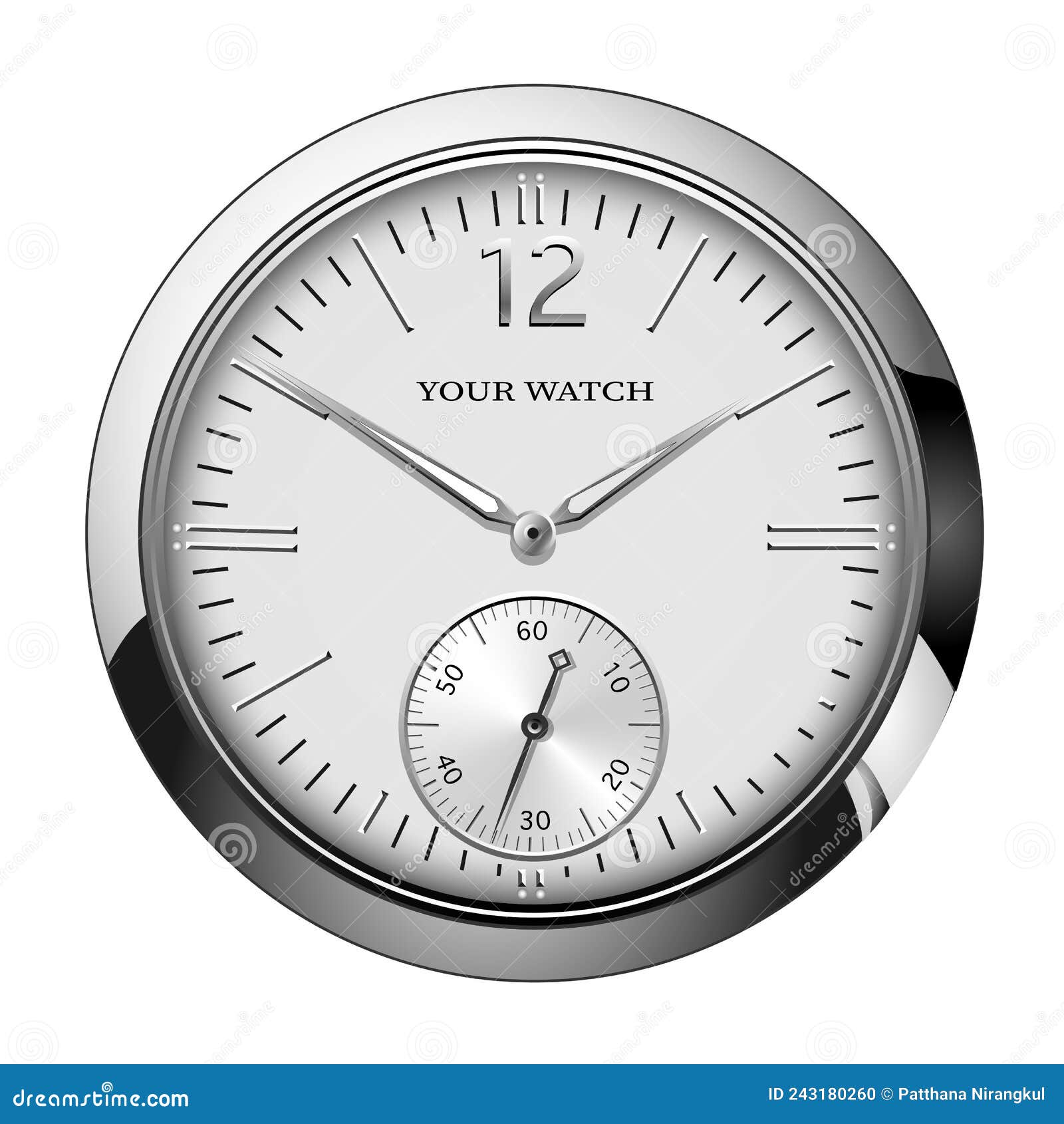 Realistic Silver Grey Clock Watch Face Chronograph Luxury Isolated ...