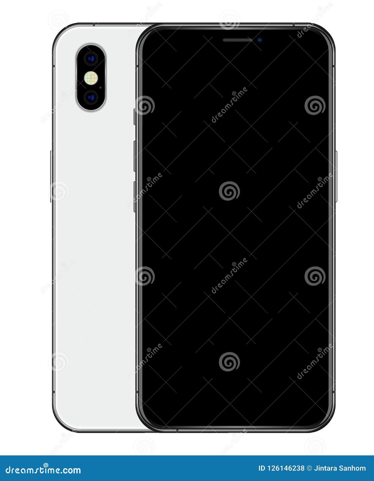 Realistic Silver Phone Black Screen and Back Side with Dualcamera ...