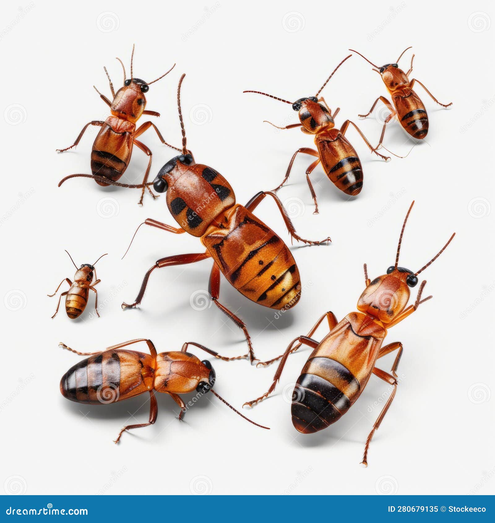 Realistic Six Ants on White Background with Explosive Pigmentation ...