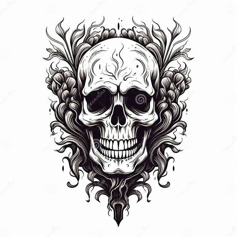 Realistic Skull with Shadow Stock Illustration - Illustration of sketch ...