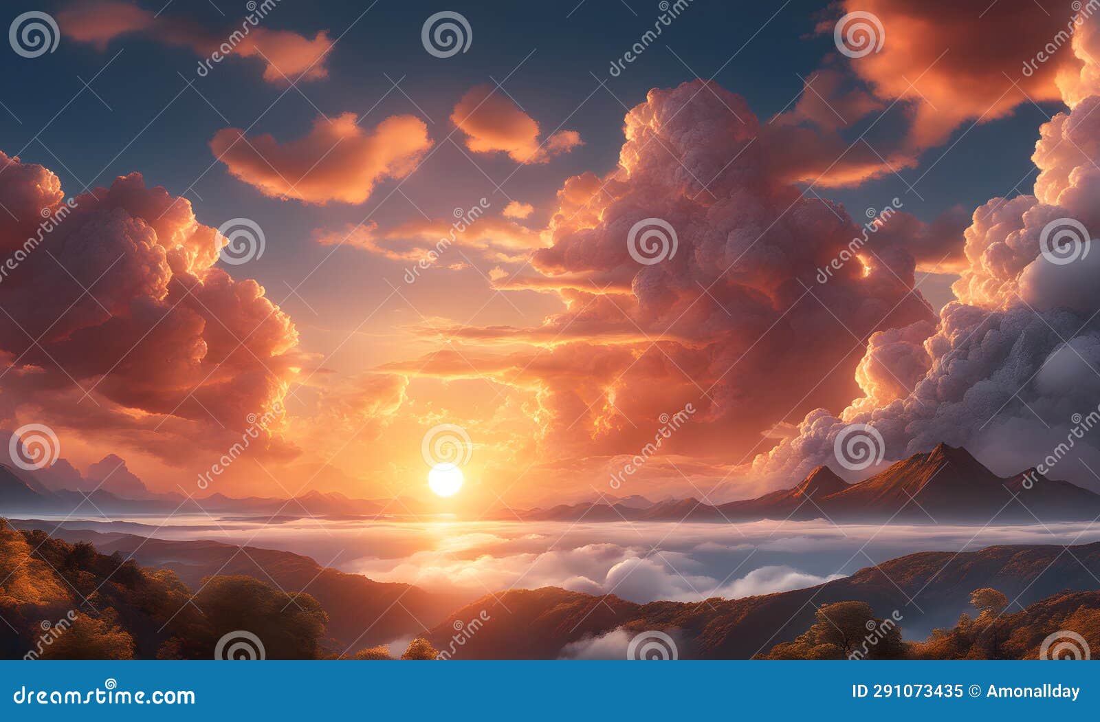 Realistic Sky with Clouds, Beautiful Heaven Nature Background Design ...