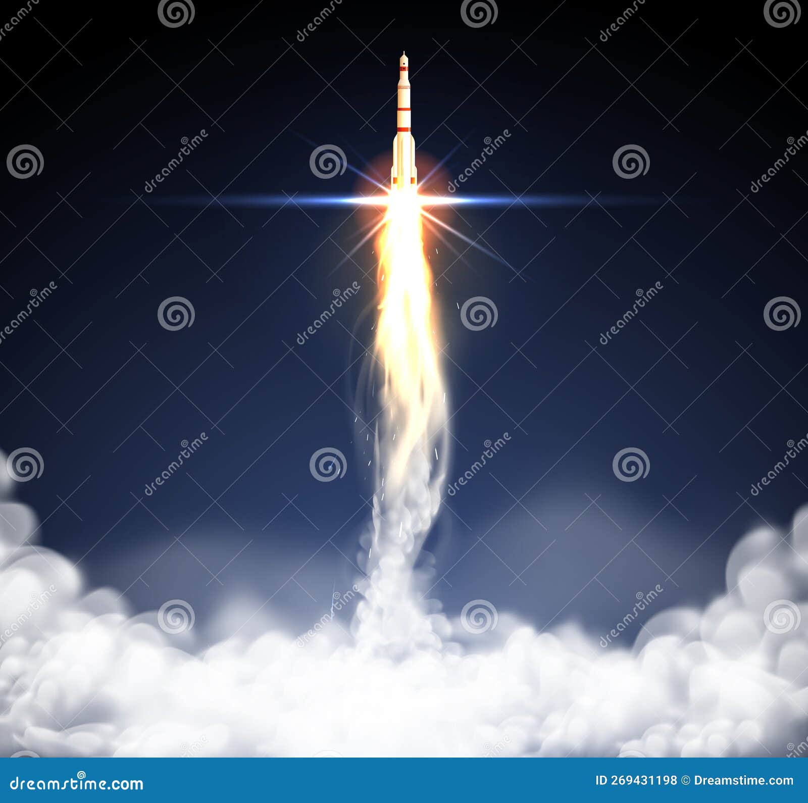 Realistic Sky Rocket Composition Stock Vector - Illustration of glowing ...