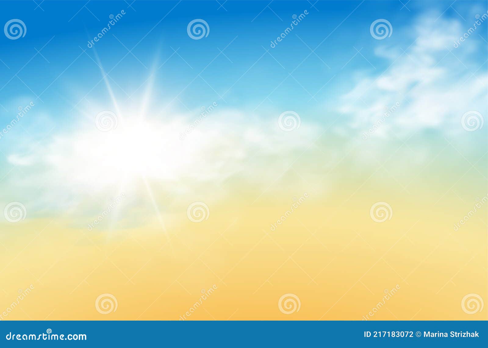 Realistic Sky Template with Transparent Cloud and Sun. Blue Background ...