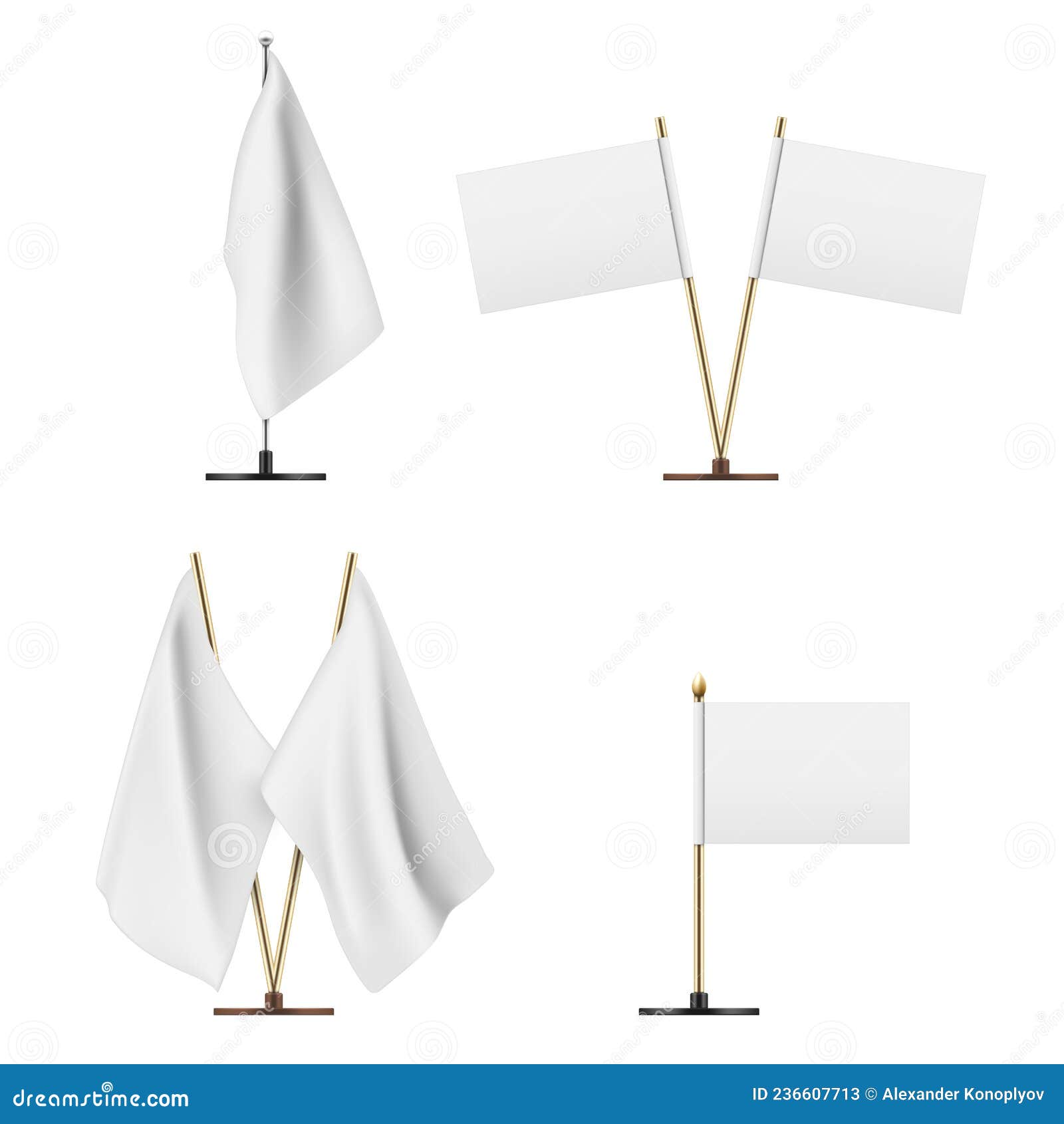 Realistic Small White Table Flag Set Vector Illustration. Collection ...