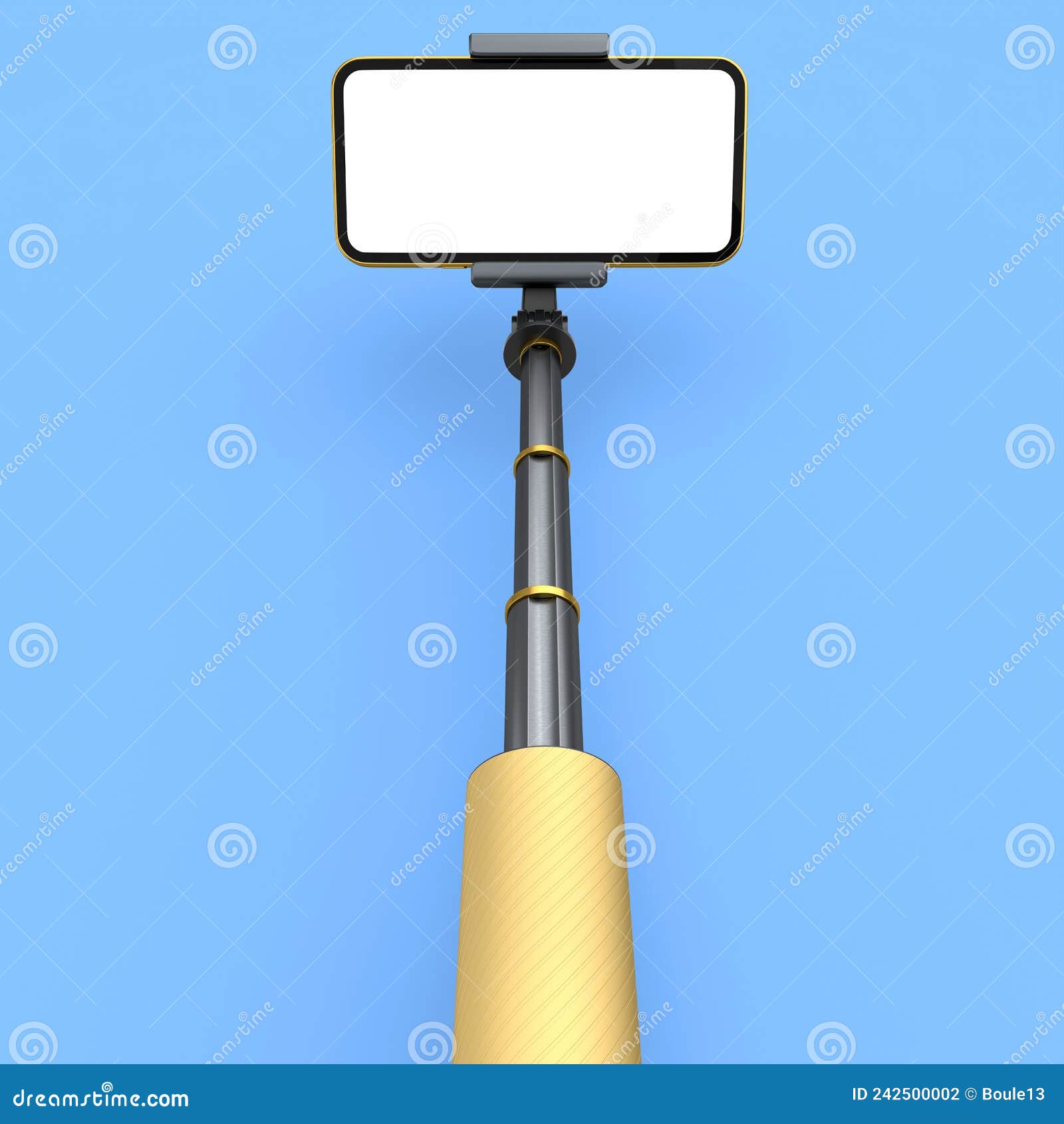 Realistic Smartphone with Blank White Screen and Selfie Stick Isolated ...