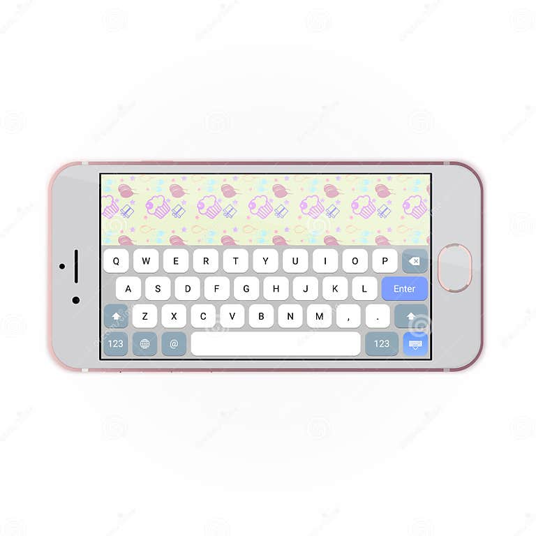 Realistic Smartphone with Keyboard on Screen in Horizontal Position ...