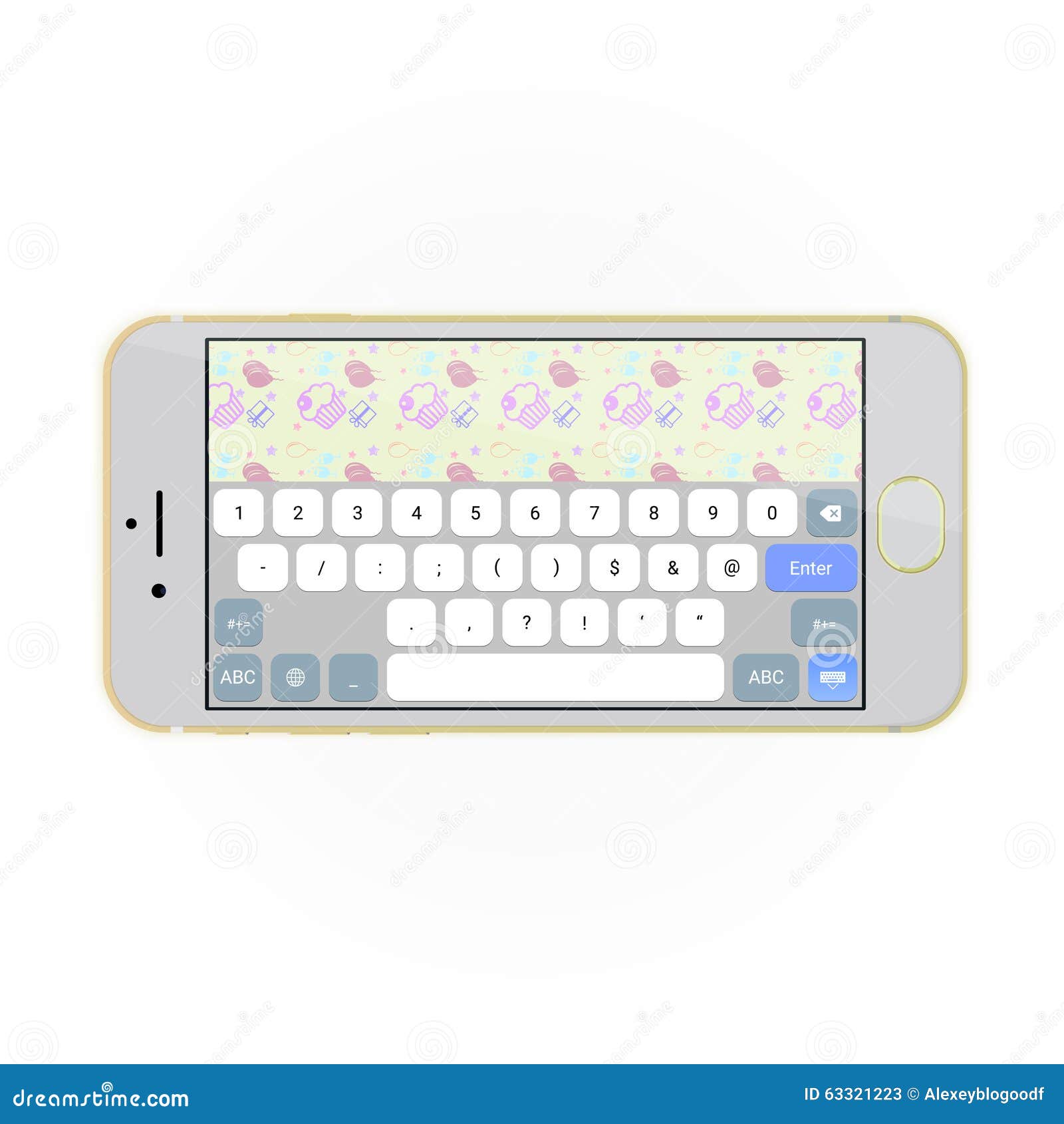 Realistic Smartphone with Keyboard on Screen in Horizontal Position ...