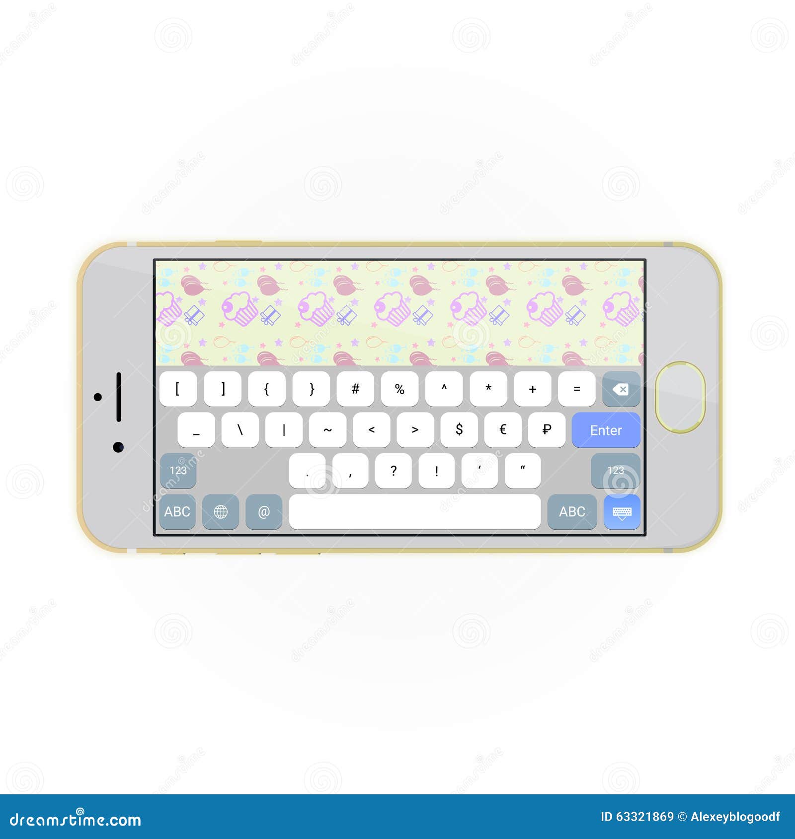 Realistic Smartphone with Keyboard on Screen in Horizontal Position ...